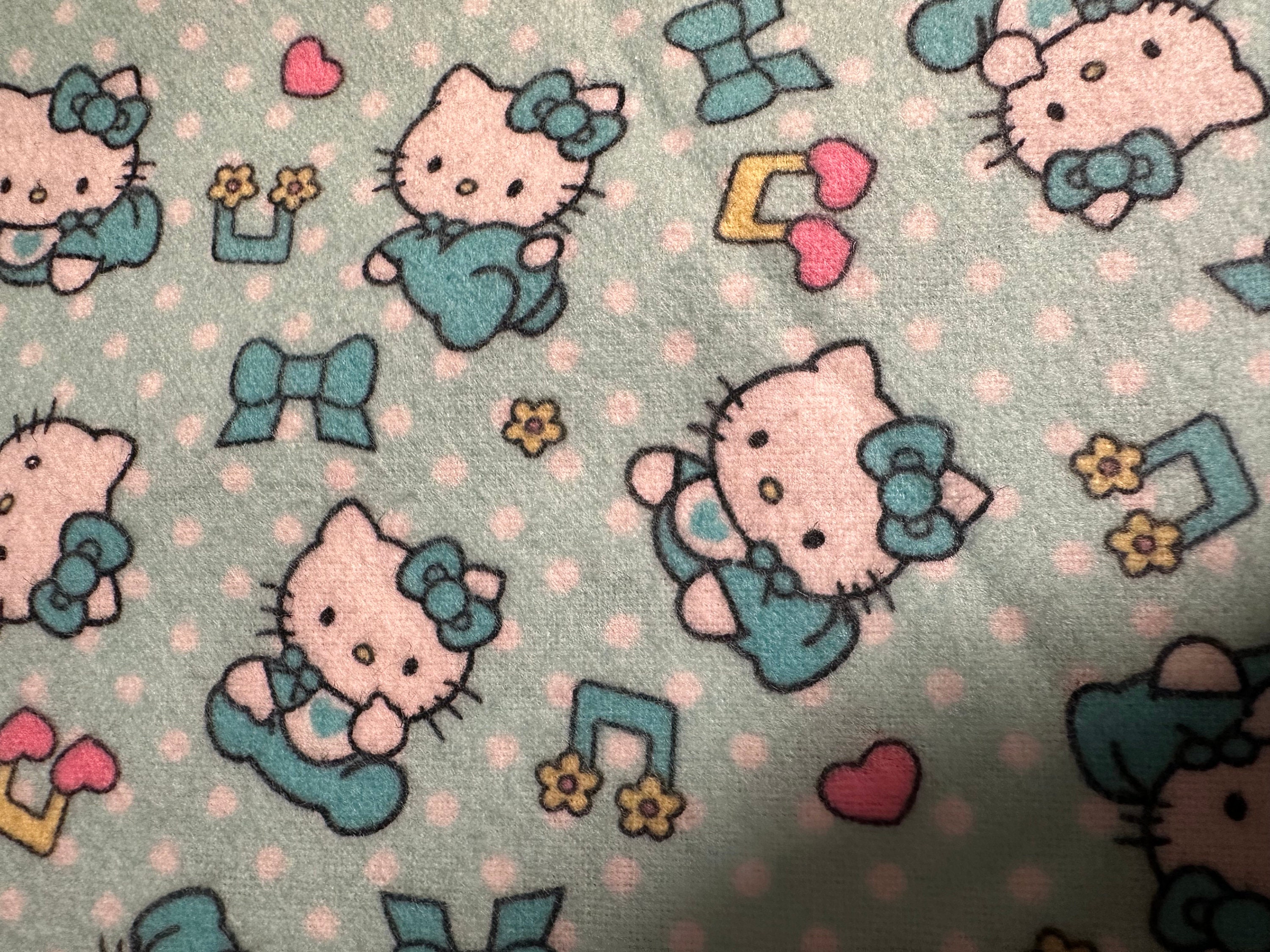Hello Kitty Sanrio FLANNEL Fabrlc One Yard Cuts Baby Music on Aqua ...