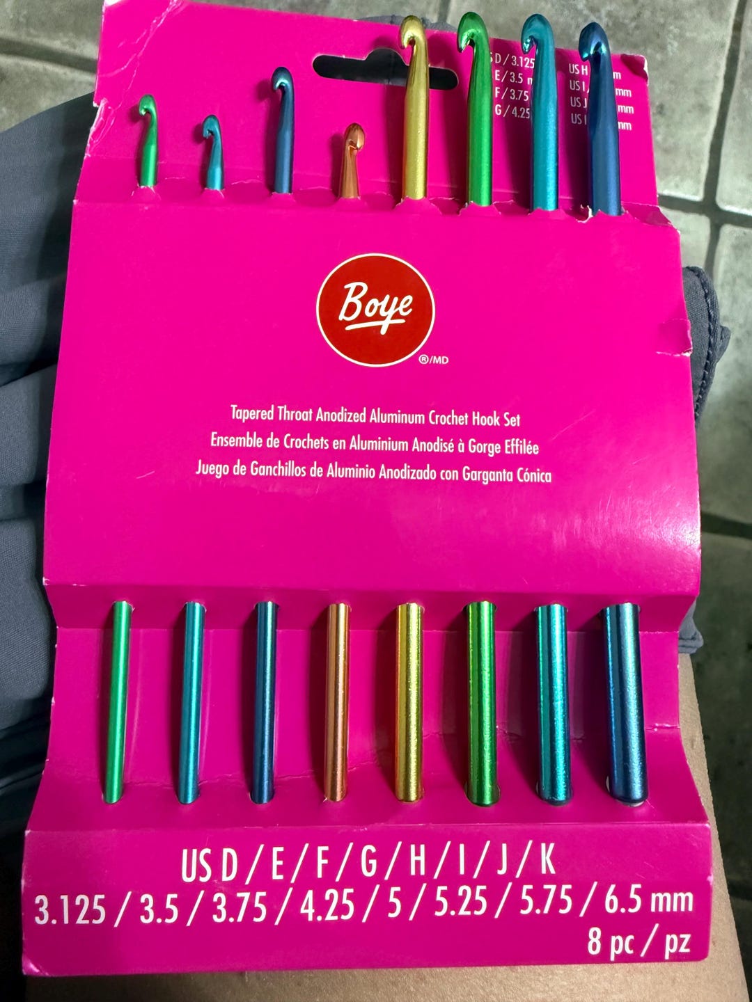 Boye Aluminum Crochet Hook Set, Tapered Throat (sizes D-K) Aluminum ...