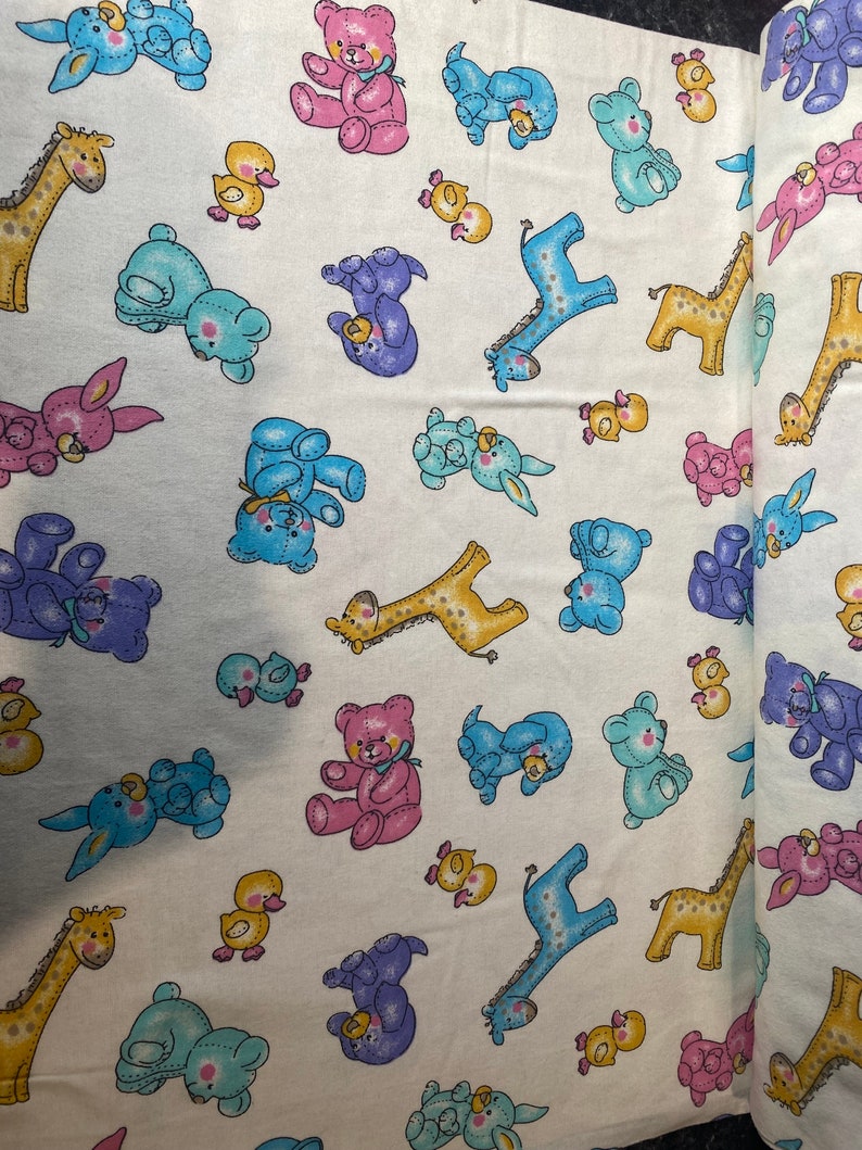 Stuffed Animals on White Flannel Fabric Yard Northcott Monarch 2003 ...