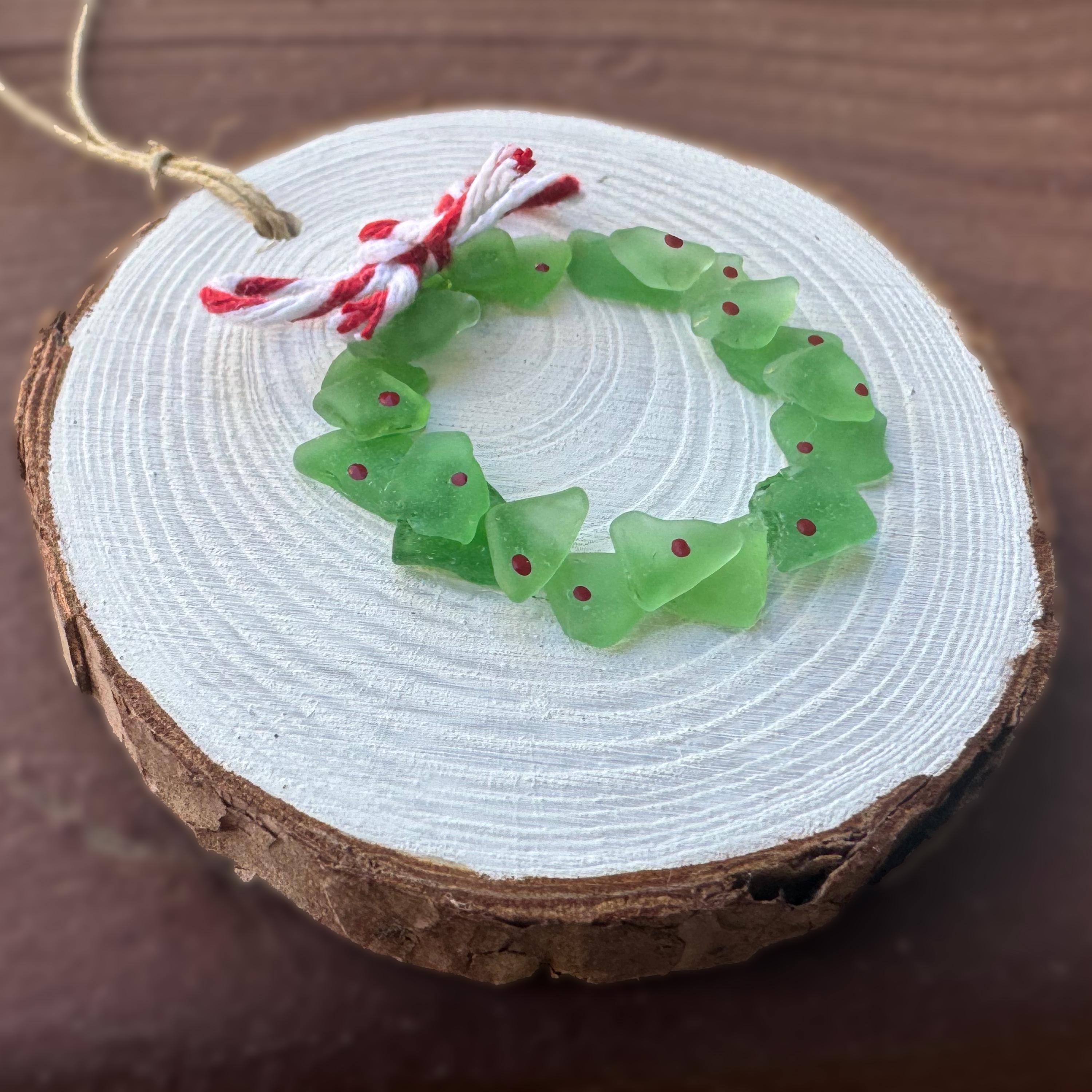 Handmade Sea Glass Christmas Wreath Ornament, Christmas Ornament ...