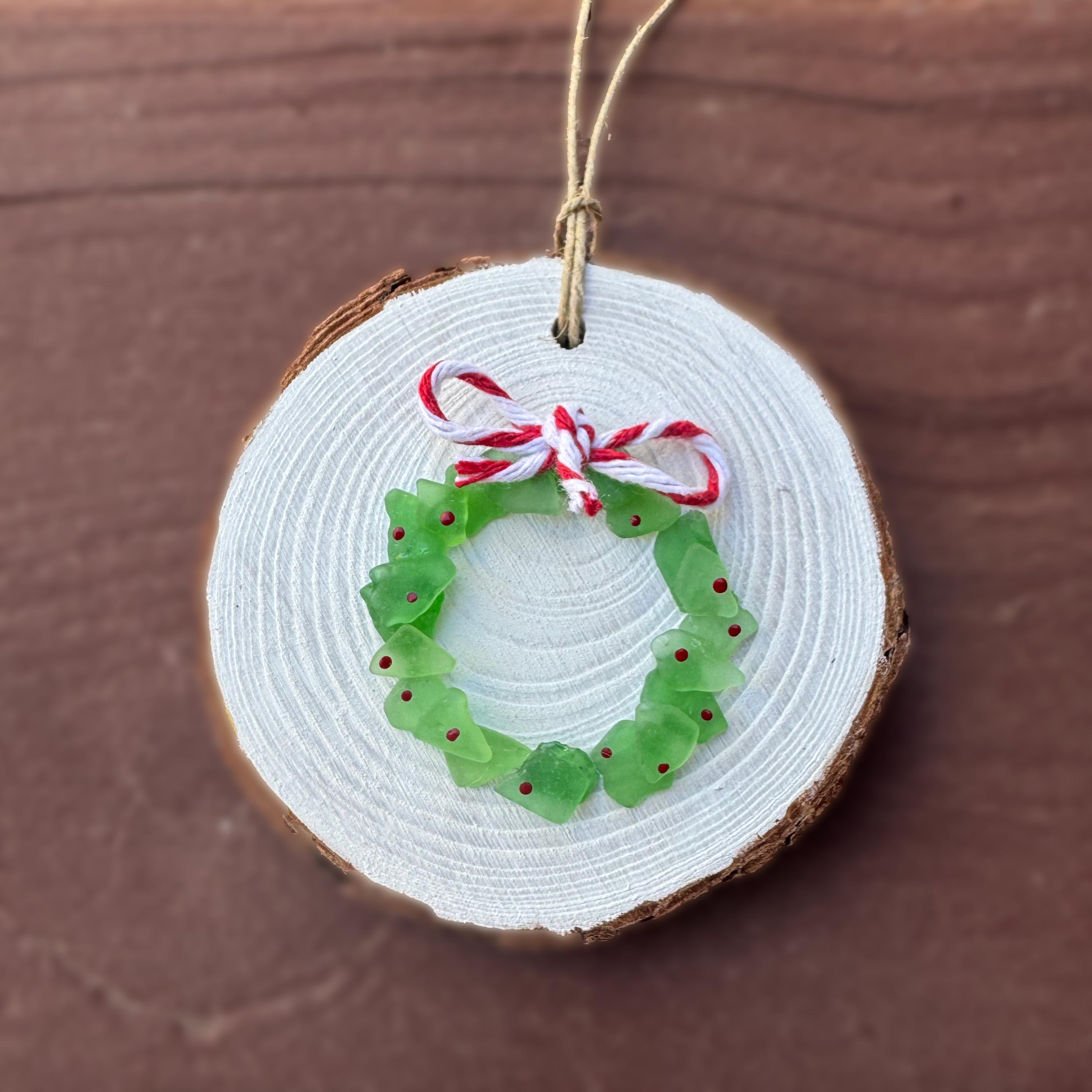 Handmade Sea Glass Christmas Wreath Ornament, Christmas Ornament ...