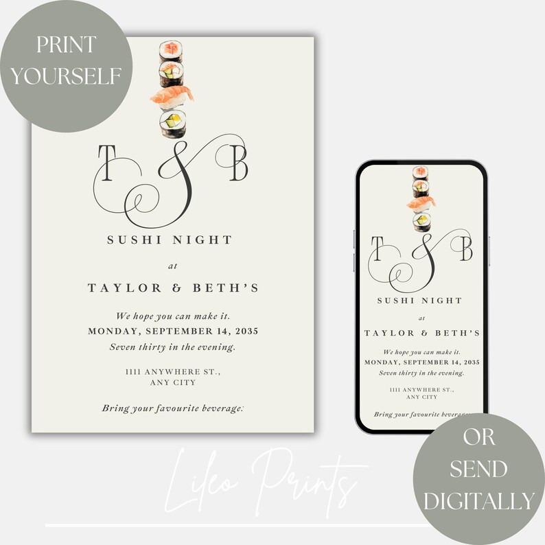 Sushi Night Invitation: Editable Dinner Party Invite (canva Template ...