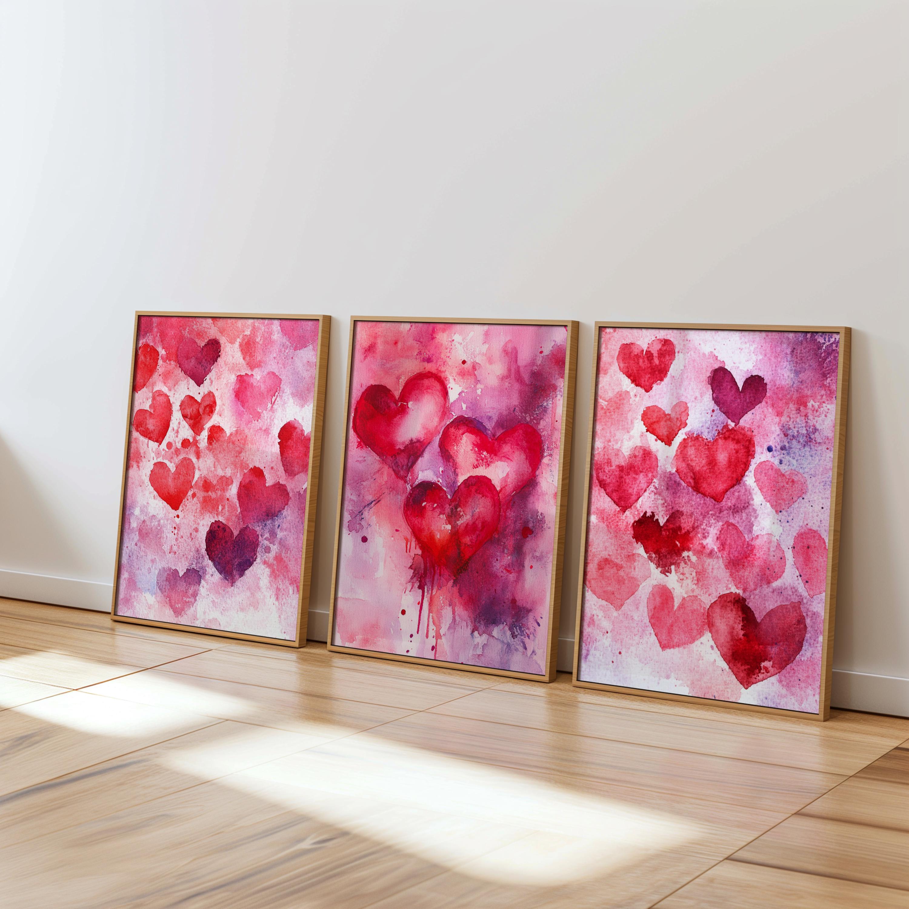 Red Love Heart Wall Art Pink Valentines Print Coquette Abstract ...
