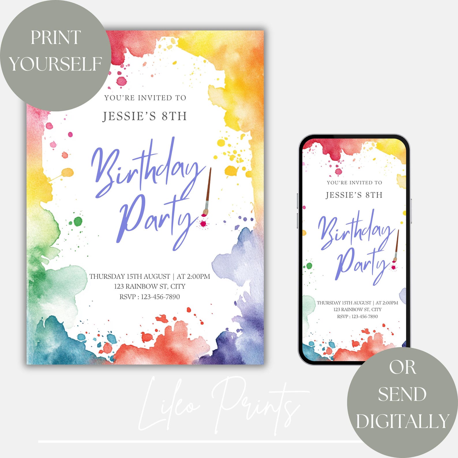 Rainbow Paint Party Invite | Paintballing Party Event | Colourfull Arts ...