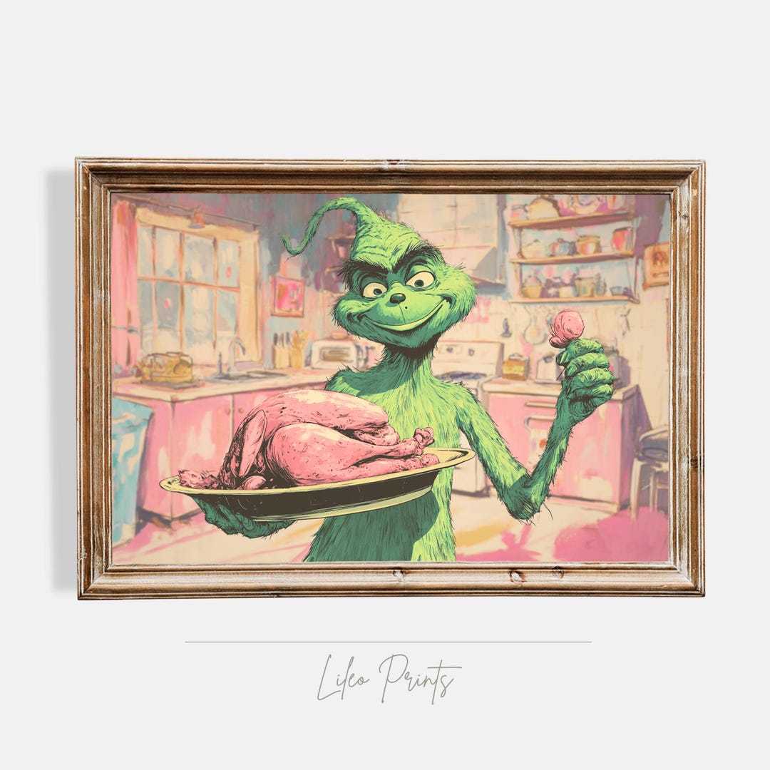The Grinch Cooking in the Kitchen Christmas Wall Art Funny Xmas Gift ...