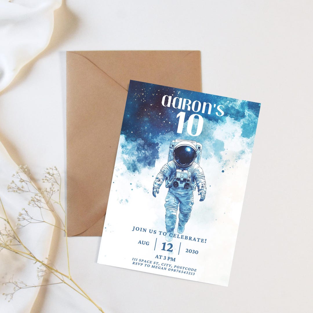 Space Themed Birthday Party Invitation Astronaut Event Invite Spaceman ...
