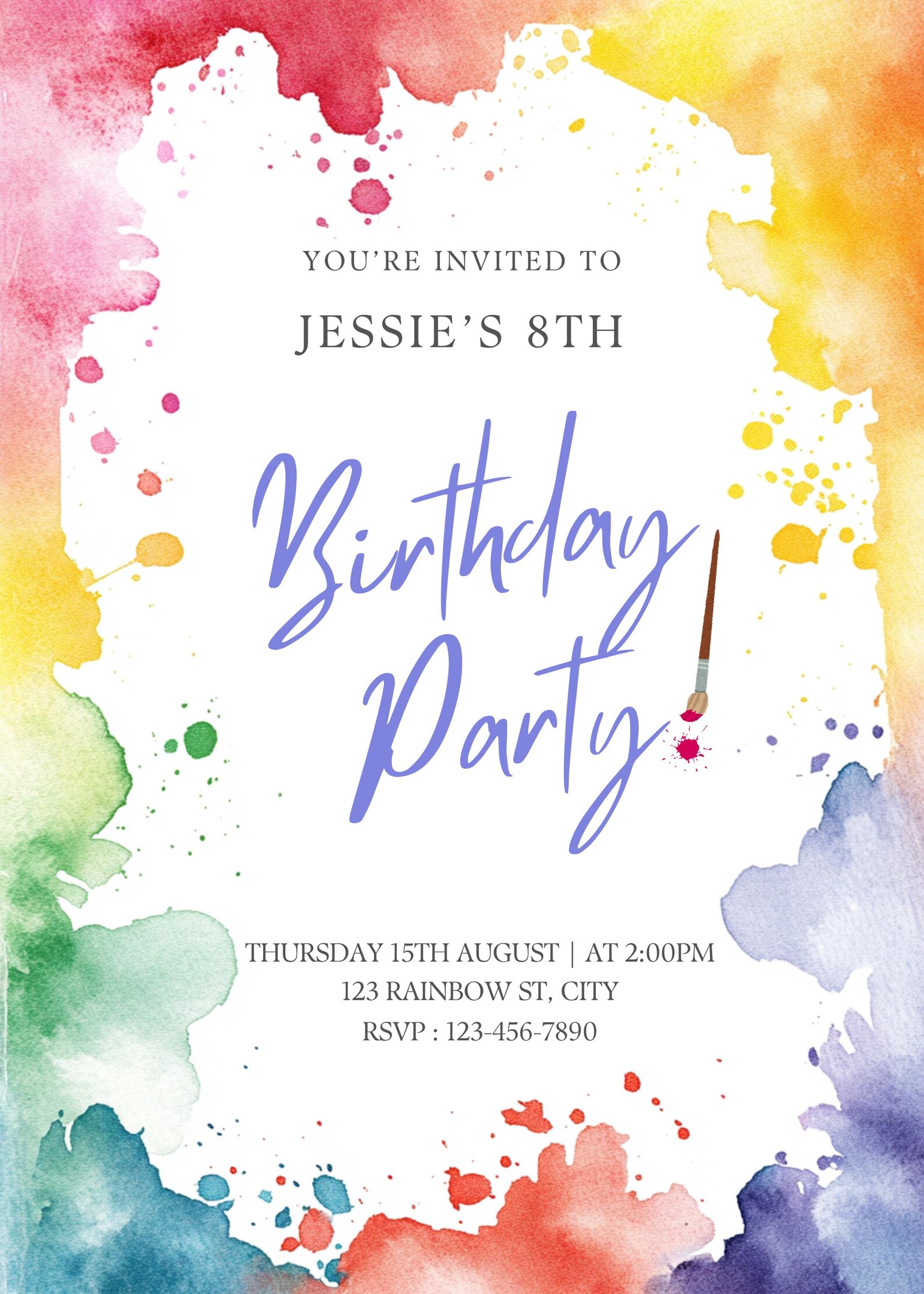 Rainbow Paint Party Invite | Paintballing Party Event | Colourfull Arts ...