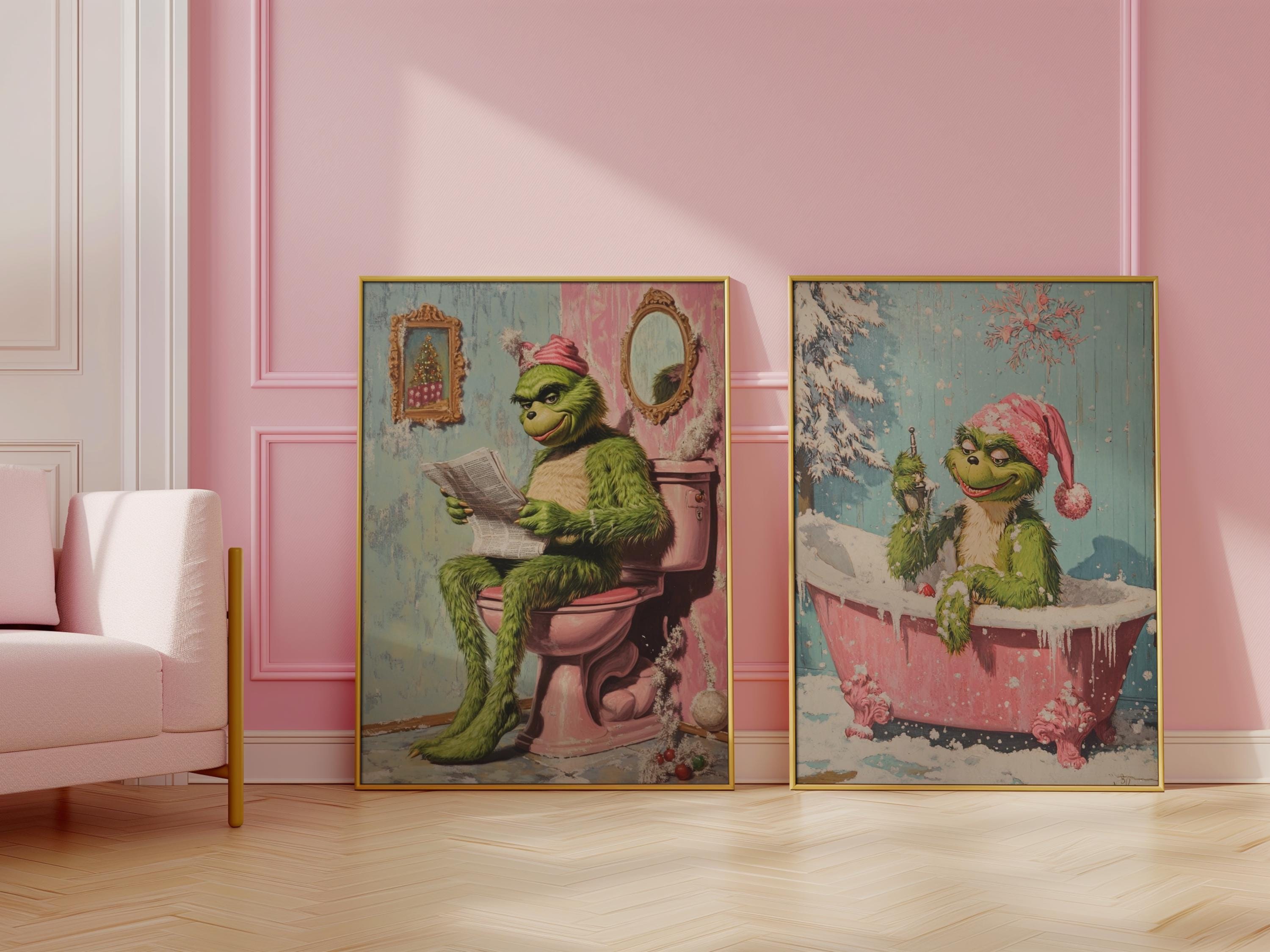 The Grinch on the Toilet Bathroom Christmas Wall Art Funny Xmas Gift ...