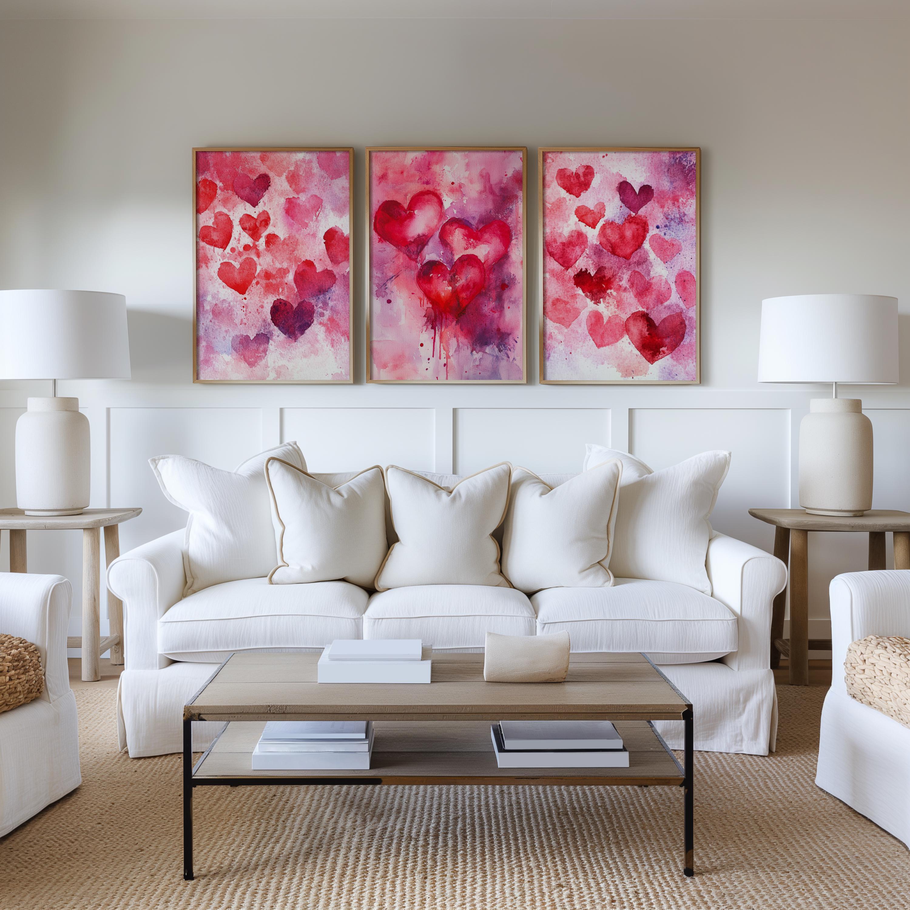Red Love Heart Wall Art Pink Valentines Print Coquette Abstract ...