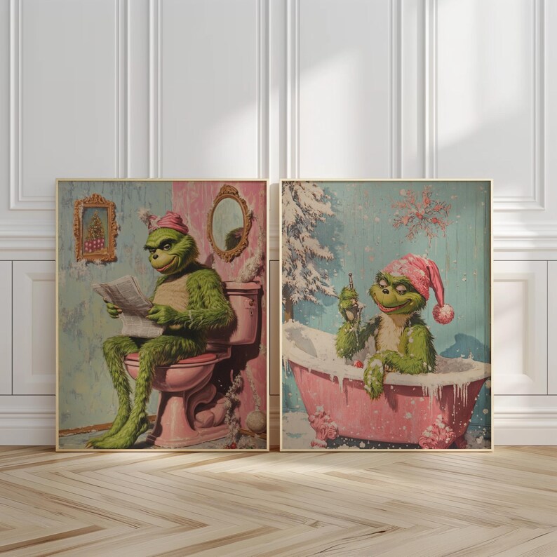 The Grinch on the Toilet Bathroom Christmas Wall Art Funny Xmas Gift ...