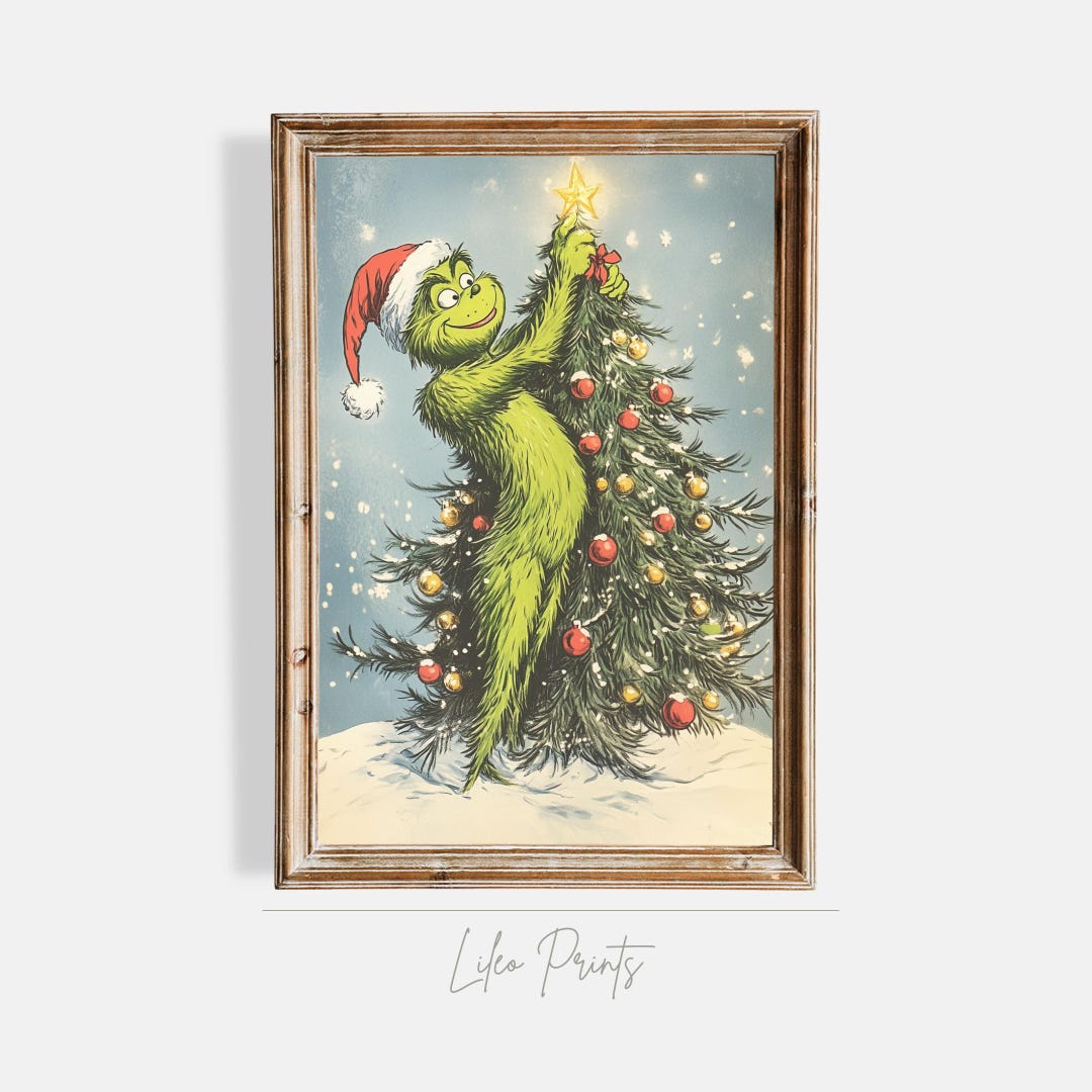 The Grinch Wall Art Christmas Vintage Decor Gift for Friend Grinch ...