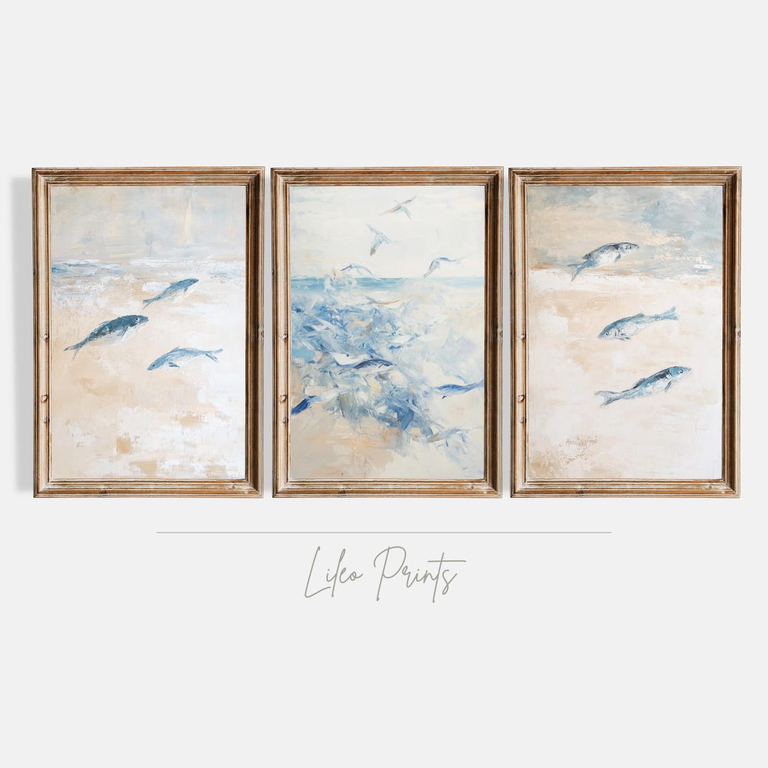 Coastal Blue Modern Wall Art | Cottagecore Seaside House Home Decor ...