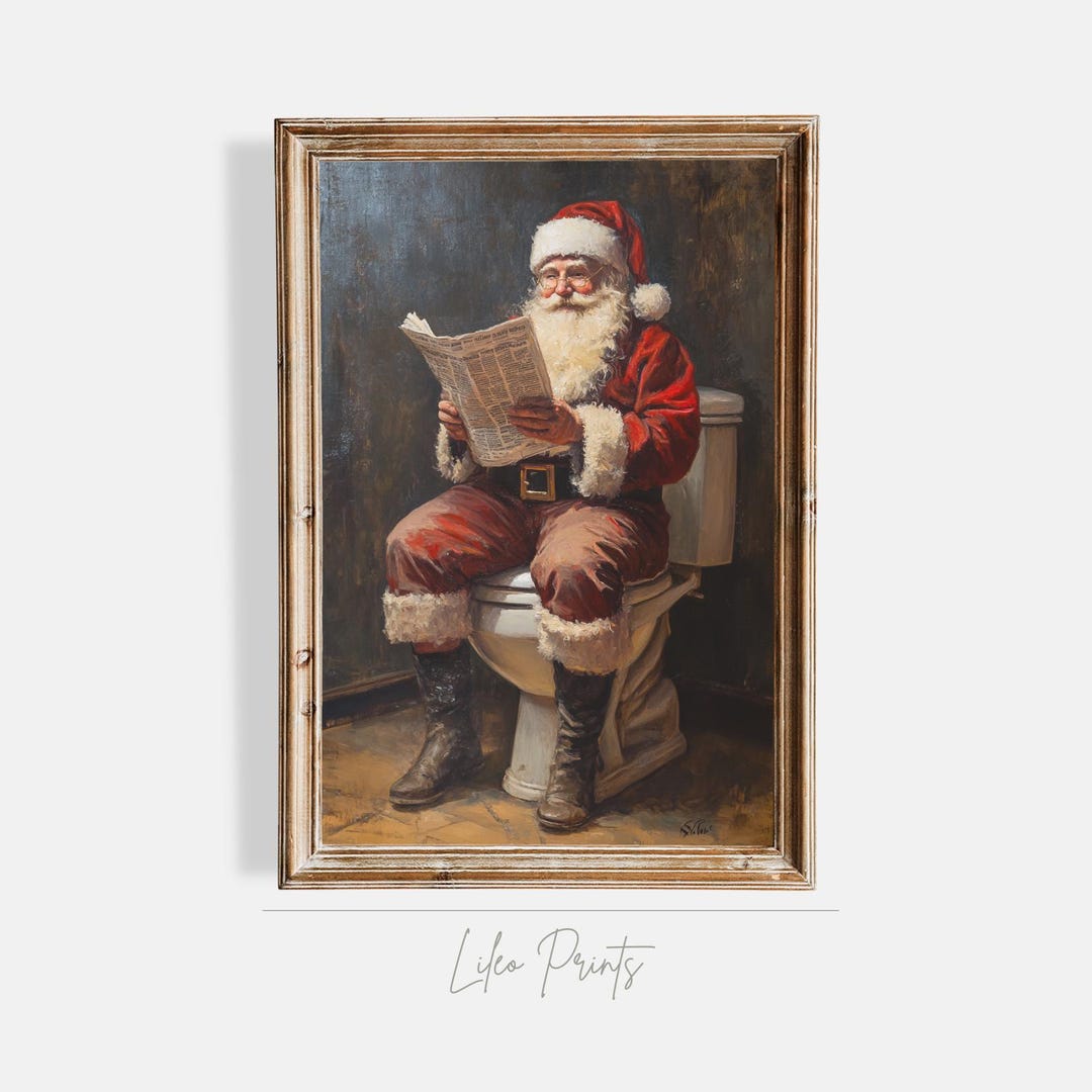 Santa on the Toilet Bathroom Christmas Wall Art Funny Xmas Gift Decor ...