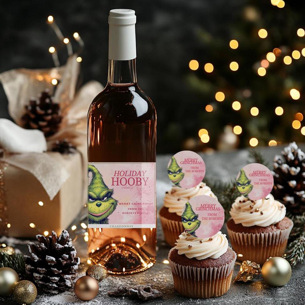 Grinch Gift Wine Bottle Label Cake Topper Grinch Xmas Gift Idea ...