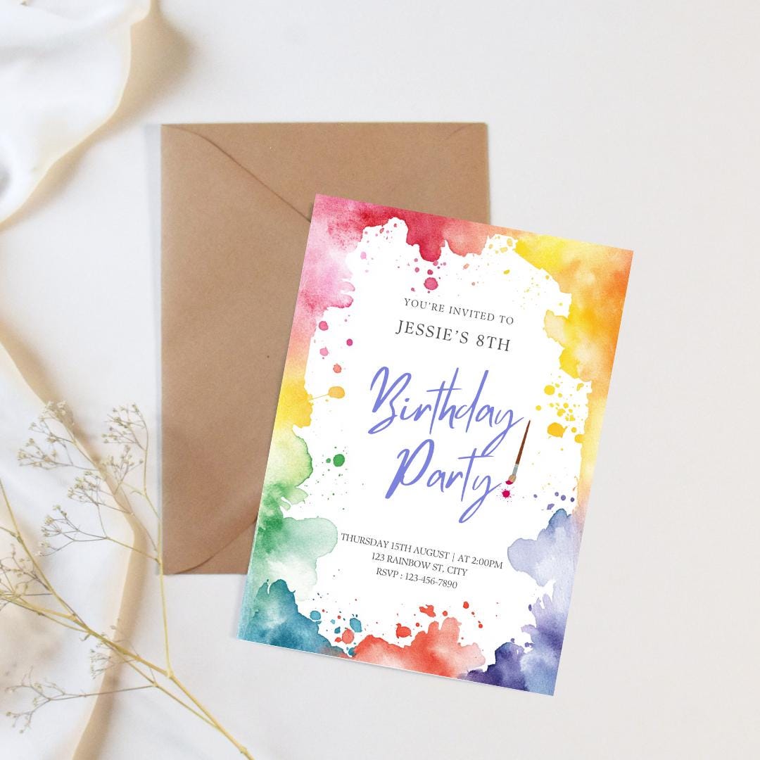 Rainbow Paint Party Invite | Paintballing Party Event | Colourfull Arts ...