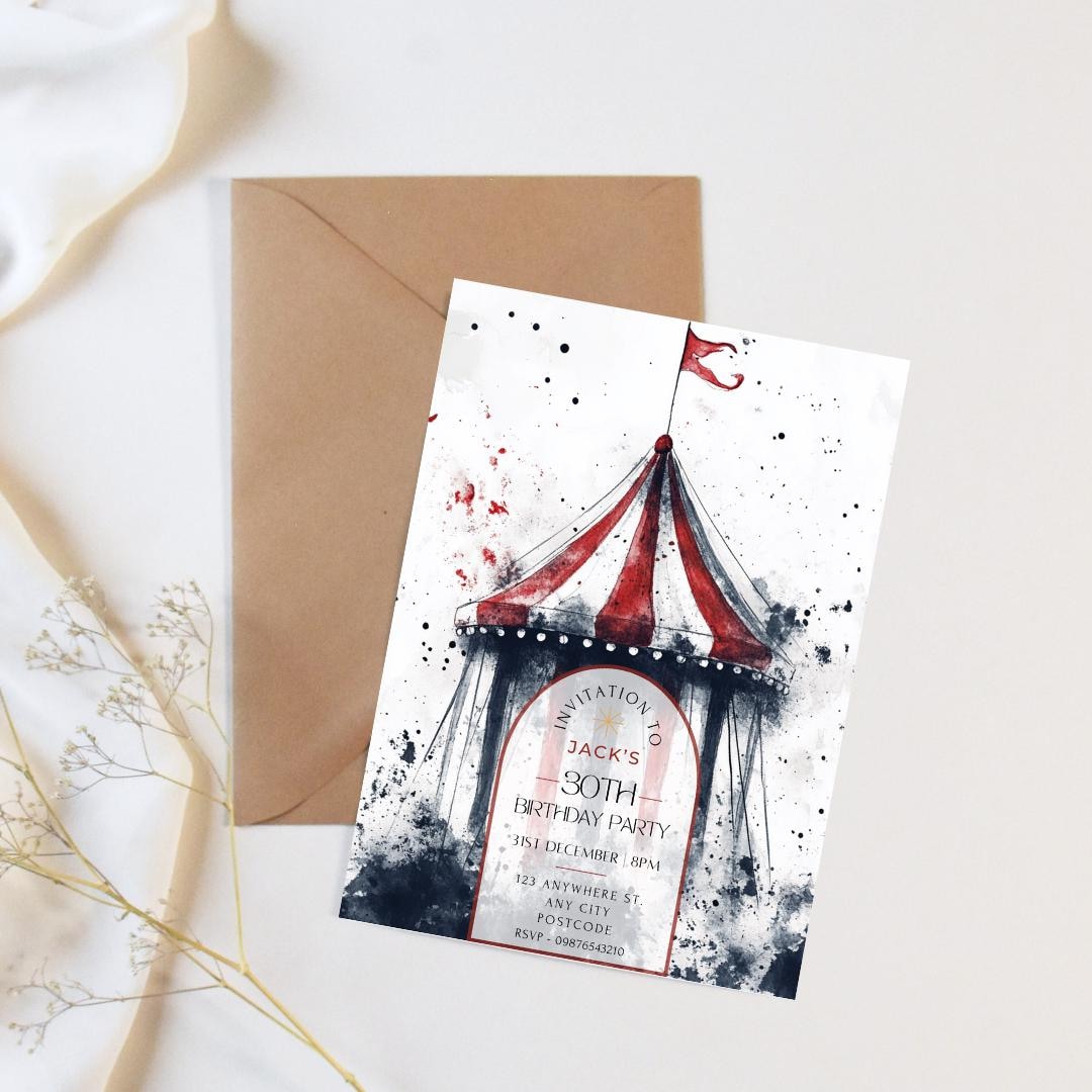 Vintage Retro Circus Theme Party Invite | Birthday Party Carnival ...