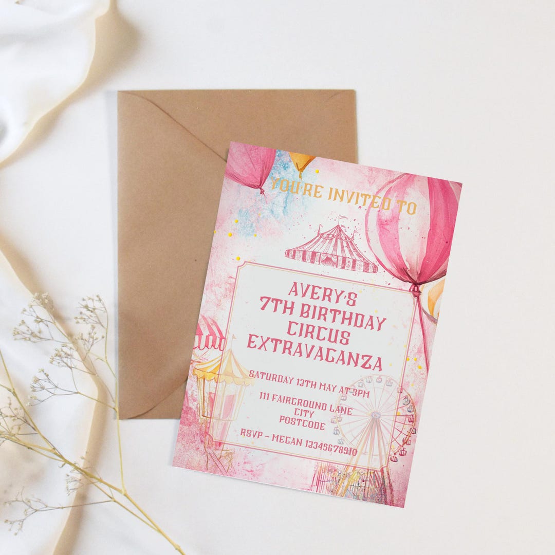 Pink Vintage Retro Circus Theme Party Invite | Girl Birthday Party ...