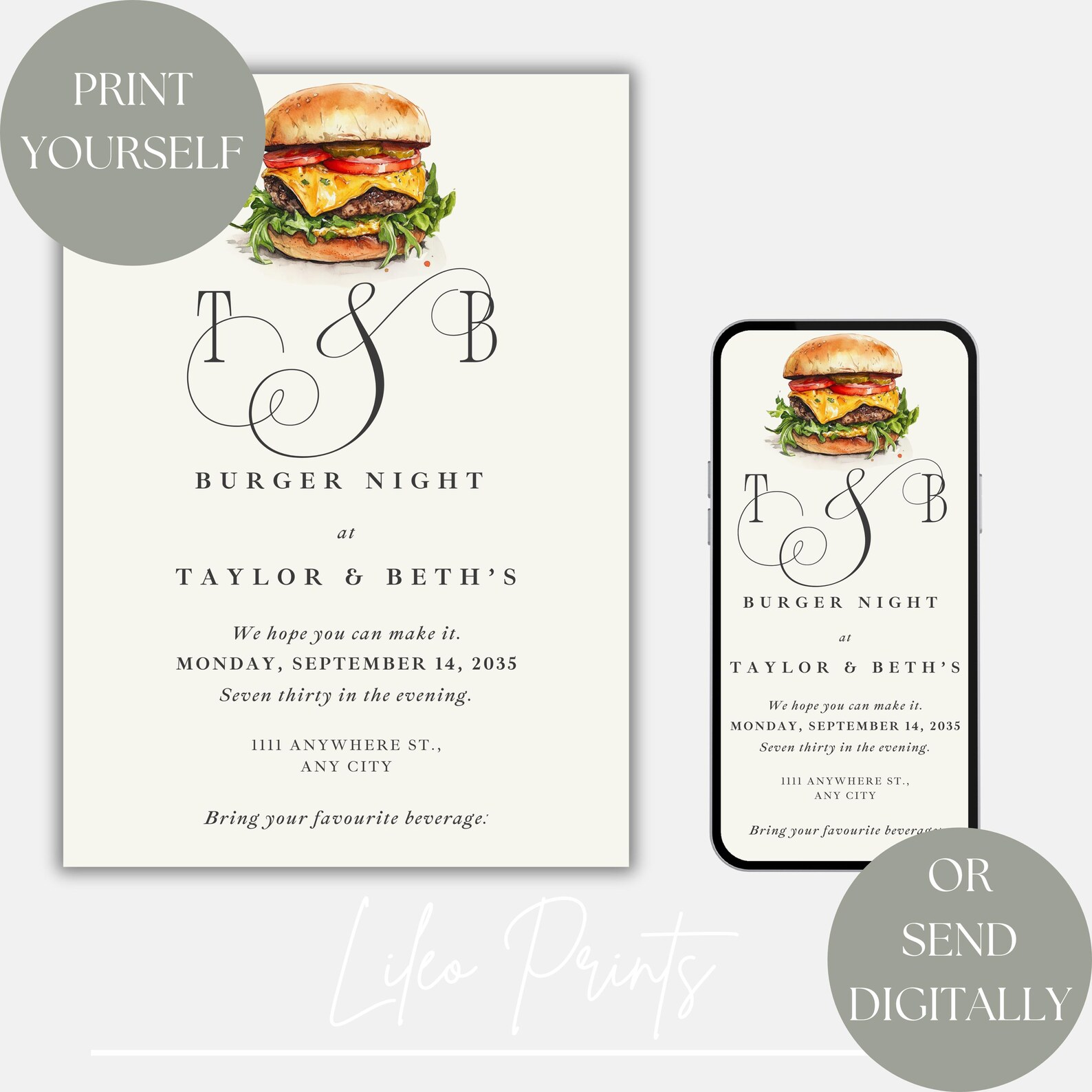 Burger Night BBQ Party Invitation, Editable Template (canva) - Etsy