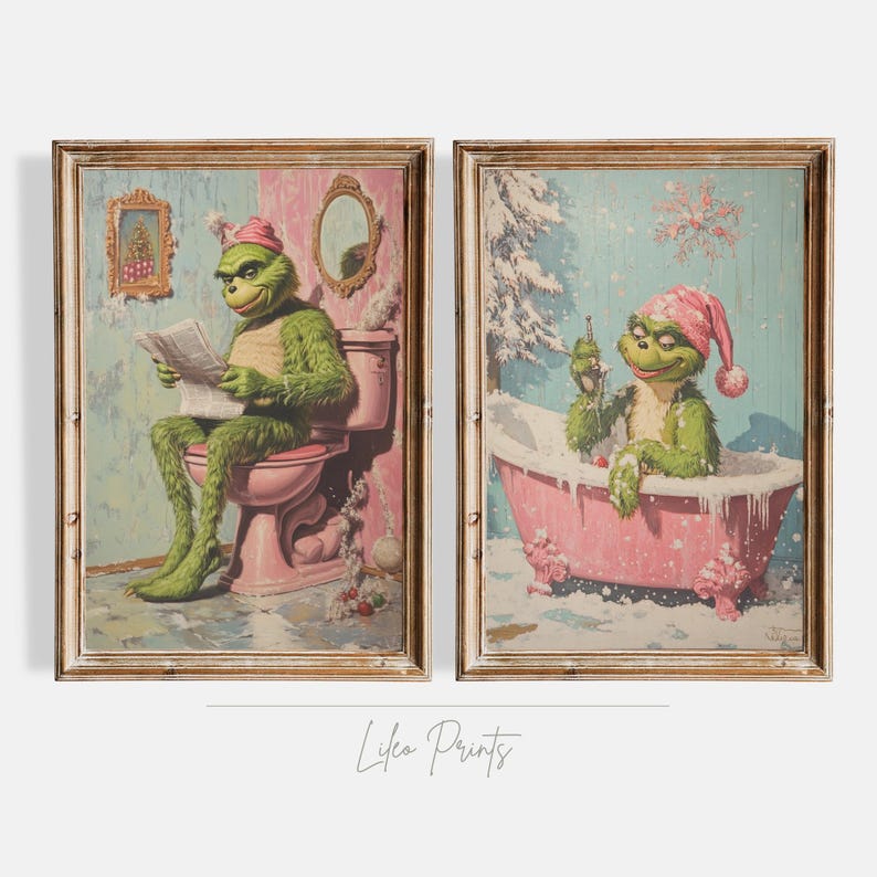 The Grinch on the Toilet Bathroom Christmas Wall Art Funny Xmas Gift ...