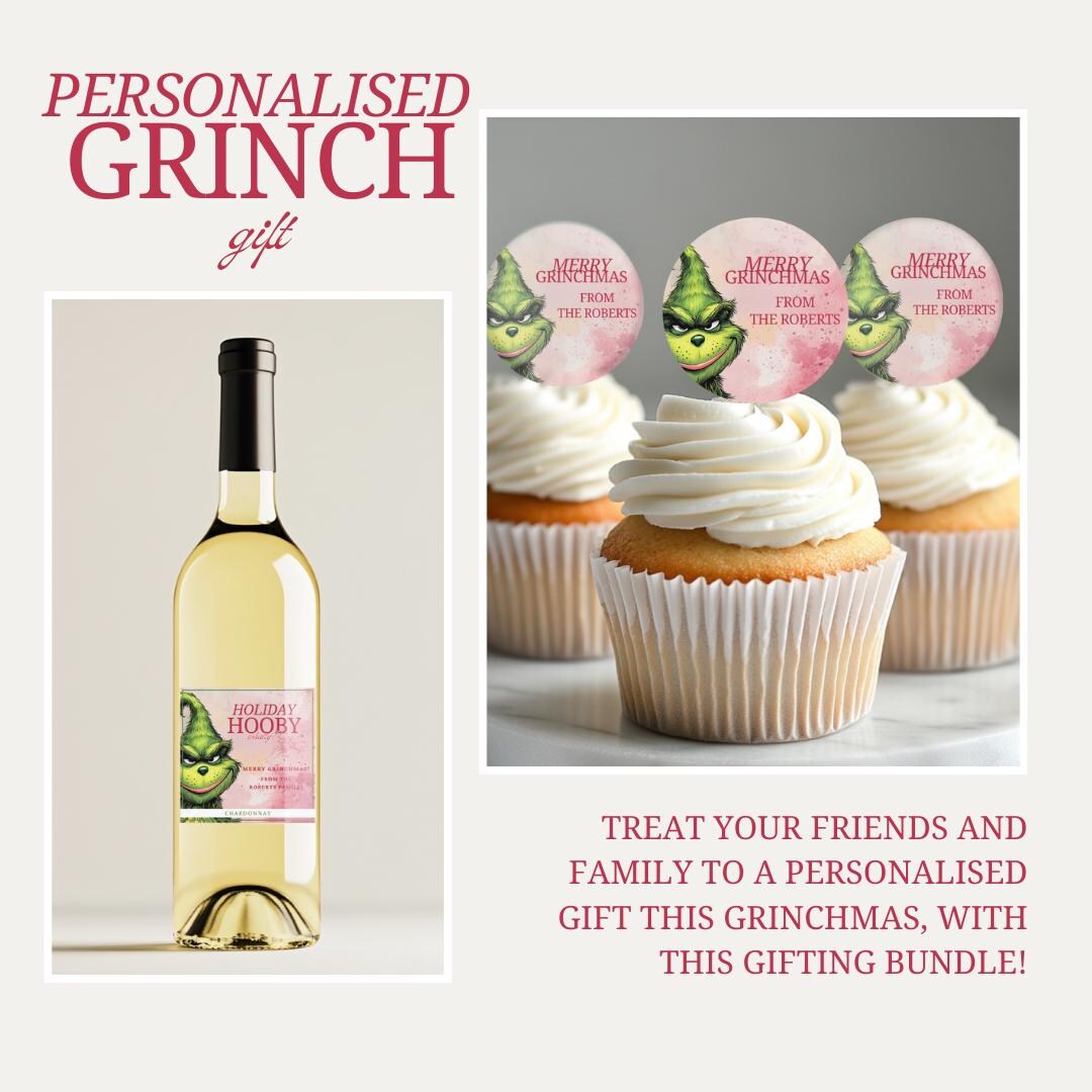 Grinch Gift Wine Bottle Label Cake Topper Grinch Xmas Gift Idea ...