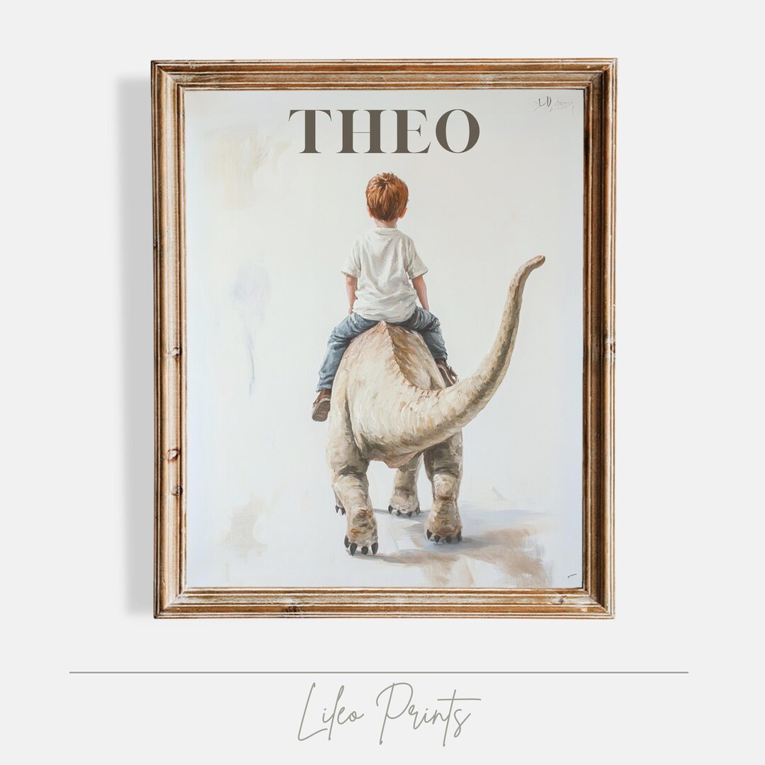 Custom Dinosaur Wall Art Little Boy on Diplodocus Personalized Nursery ...