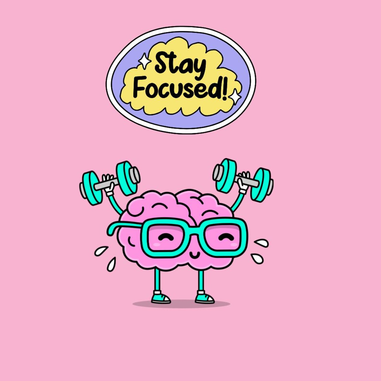Stay Focused: Cute Brain Digital Design - Motivational Wall Art ...