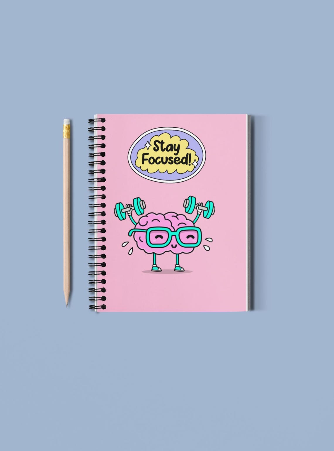 Stay Focused: Cute Brain Digital Design - Motivational Wall Art ...