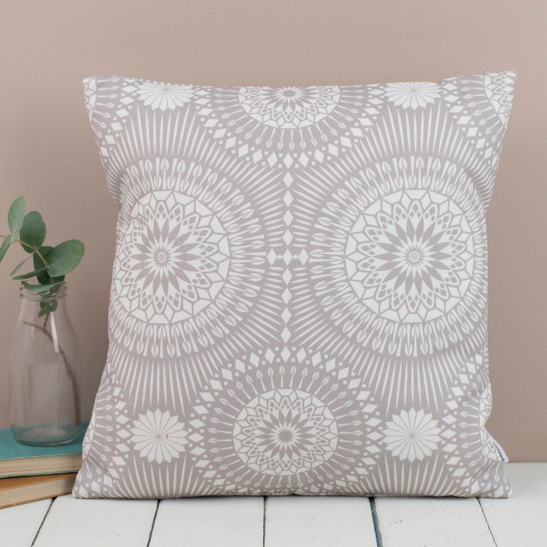 Grey Cushion, Geometric Design, Grey Moorish Style Pattern, Feather Pad ...