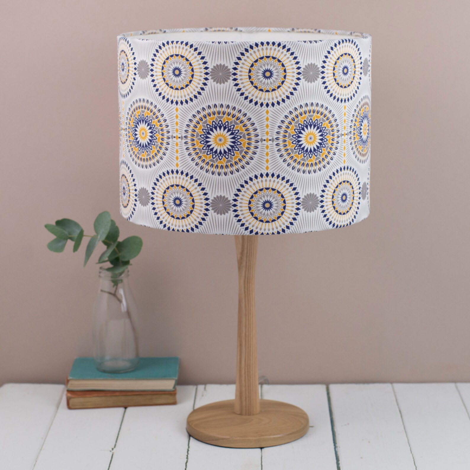 Dime Lampshade With Grey, Navy and Mustard Pattern, Geometric Blue and ...