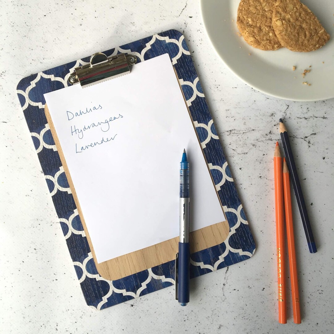 Isabel Wooden Clipboard, Blue Geometric Tiling Pattern, Moorish ...