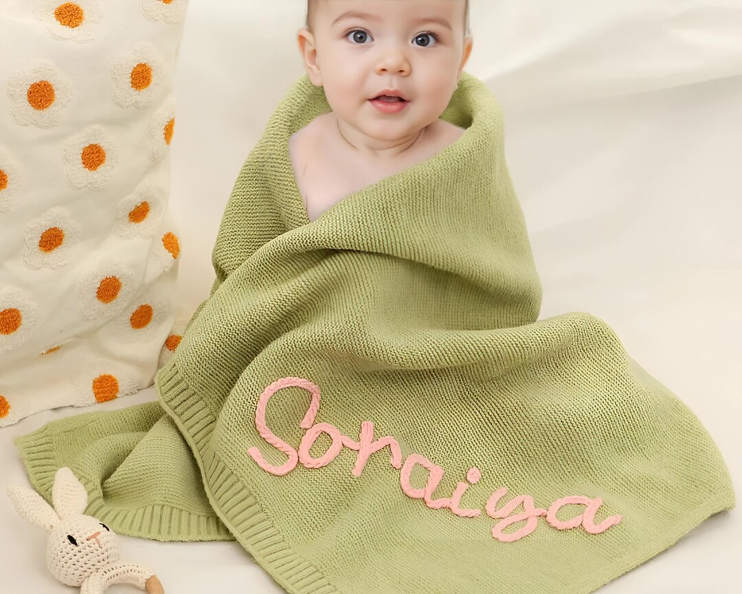 Personalized Baby Blanket,embroidered Name Knit Blanket,personalized ...