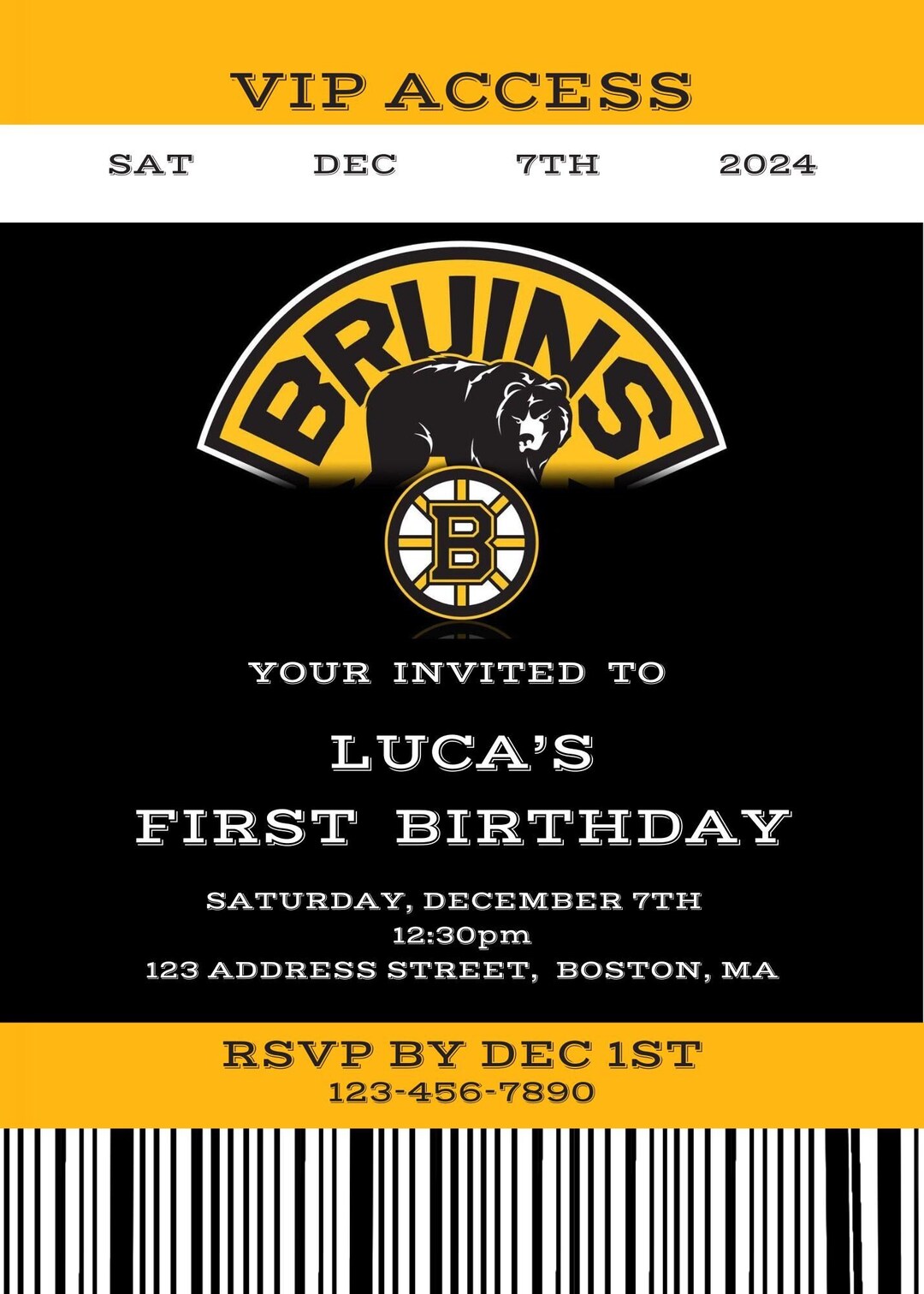 Invitation Template for Boston Bruin's Party - Etsy