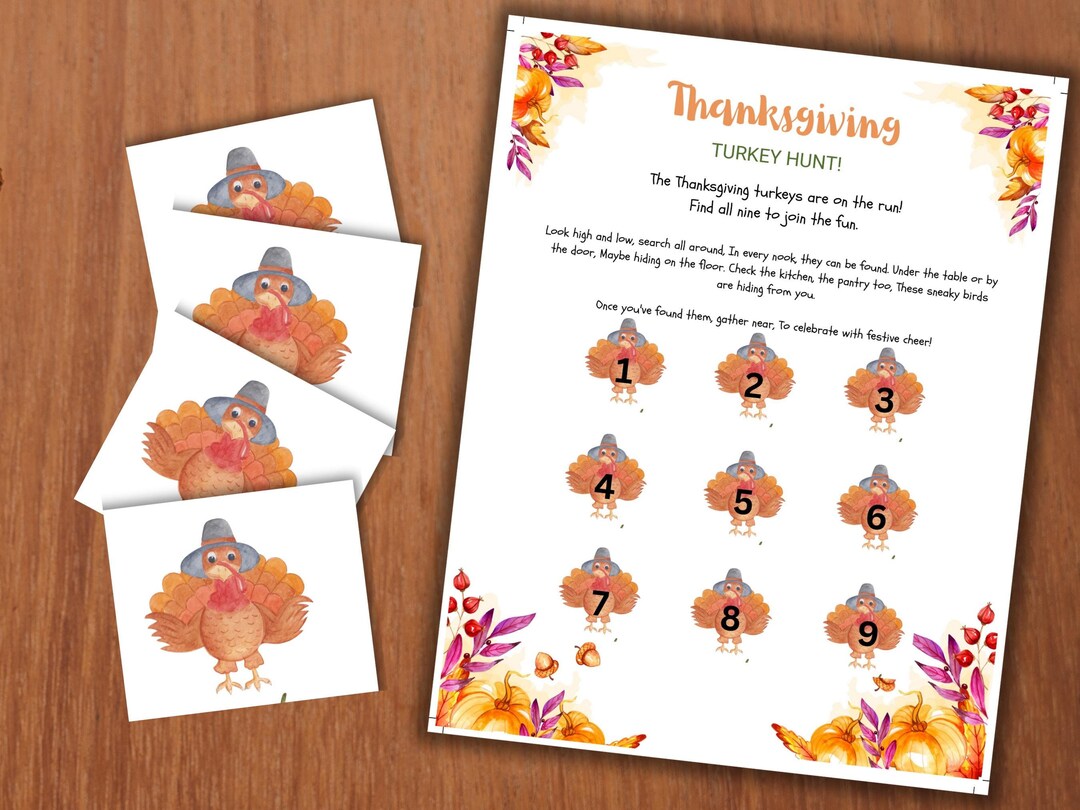 Printable Turkey Hunt Game, Thanksgiving Turkey Scavenger Hunt for Kids ...