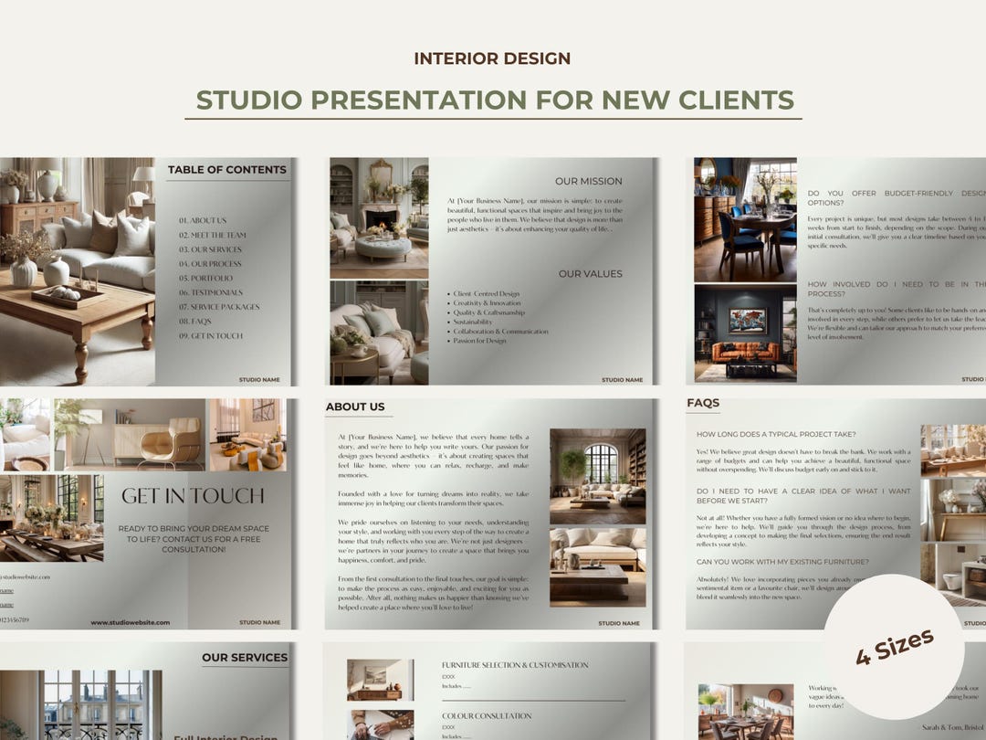 Interior Design Studio Presentation Template Canva Digital Template ...