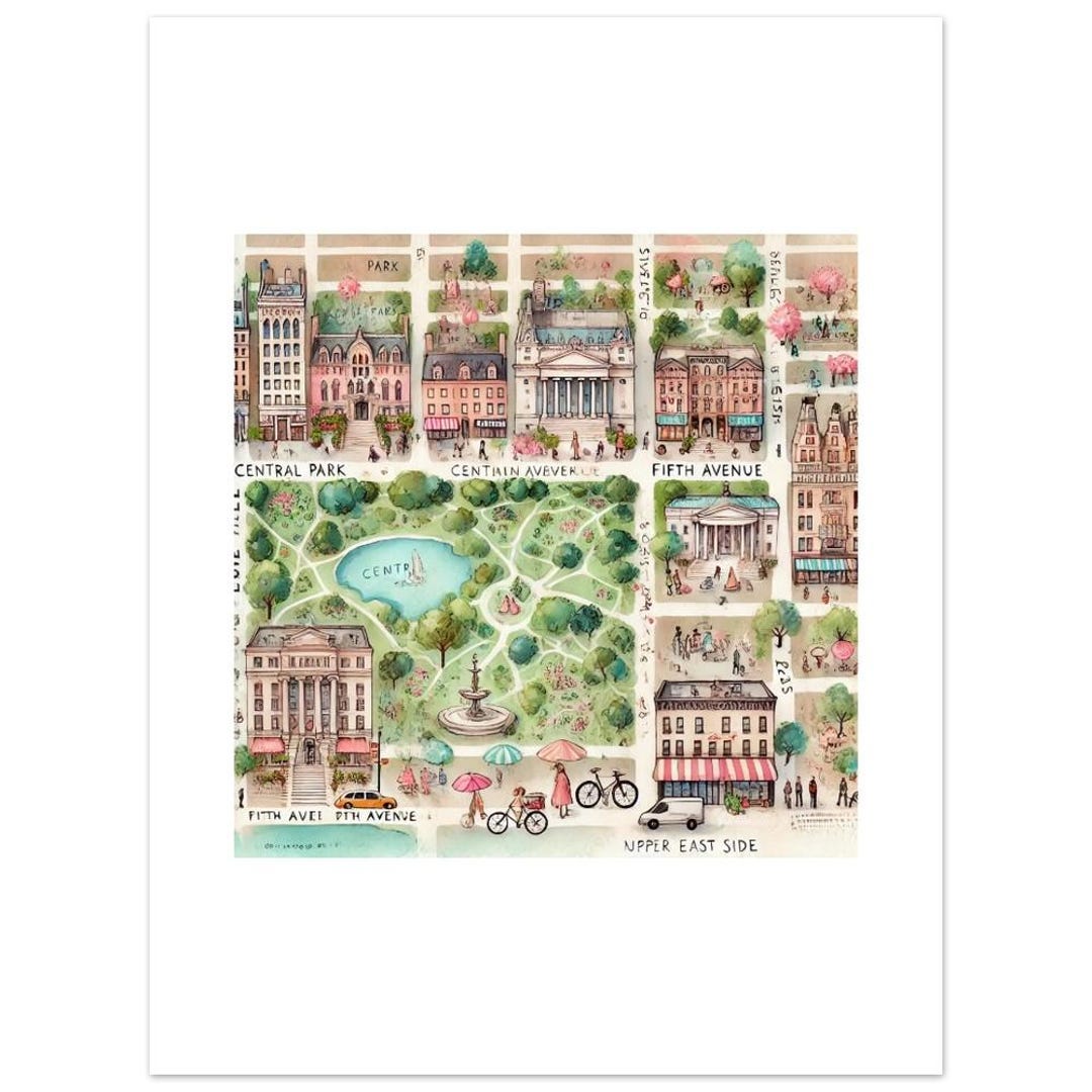 Hand-drawn Upper East Side Map Wall Art – Upper East Side and Central ...