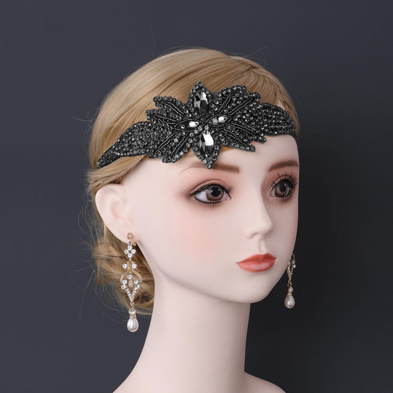 Rhinestone Flapper Headpiece – 1920s Gatsby Beaded Headband - Etsy