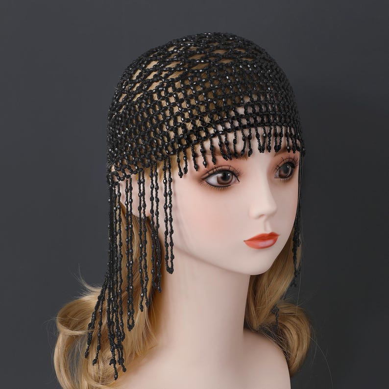 1920s Beaded Flapper Cap – Art Deco Gatsby Tassel Headpiece - Etsy