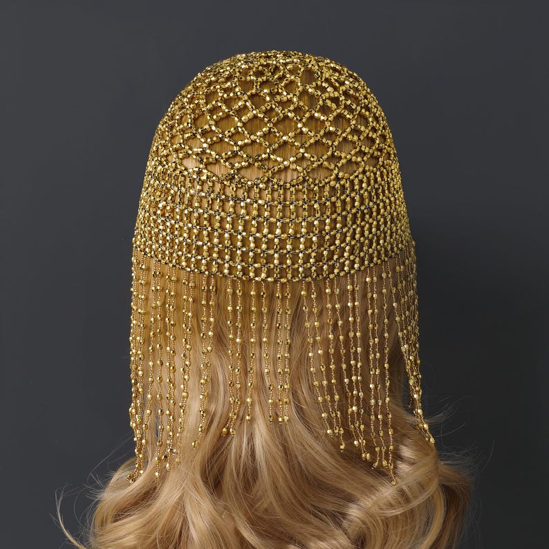 1920s Beaded Flapper Cap – Art Deco Gatsby Tassel Headpiece - Etsy