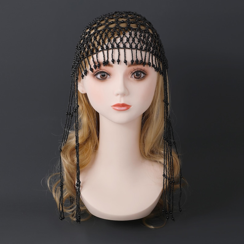 1920s Flapper Cap Headpiece With Pearl Tassels – Art Deco Beaded Gatsby ...