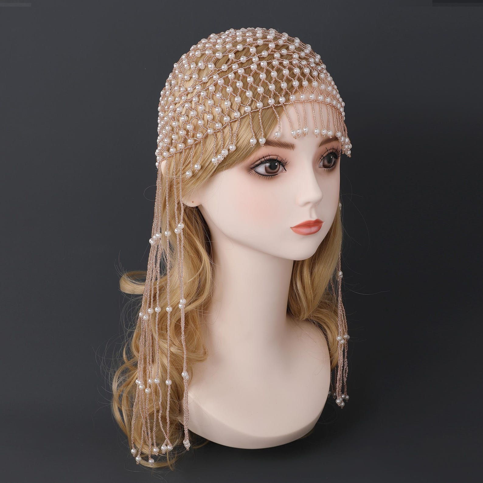 1920s Flapper Cap Headpiece With Pearl Tassels – Art Deco Beaded Gatsby ...