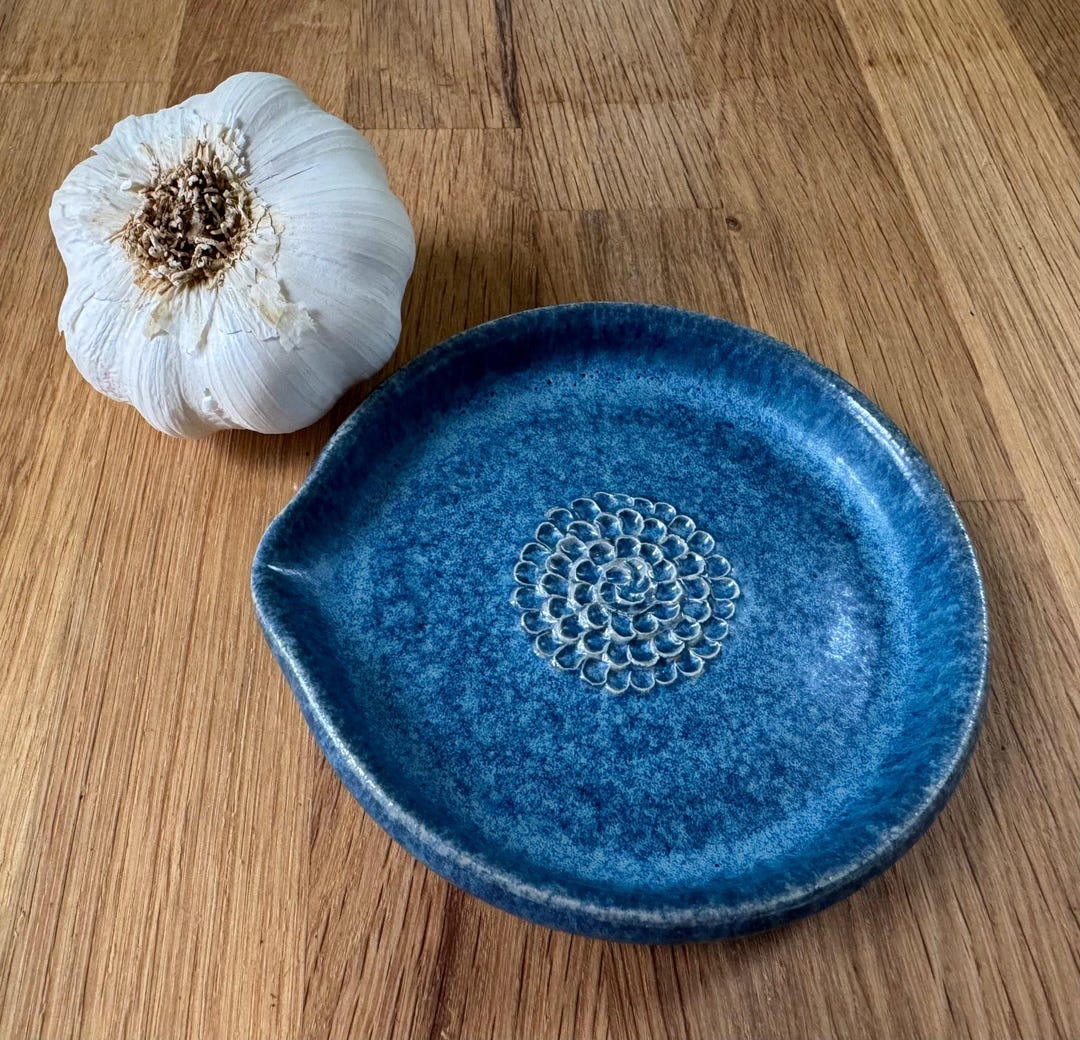 Blue Ceramic Garlic Grater Plate Finished in a Matte, Mottled Glaze ...