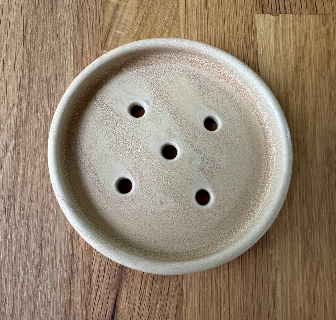 Round Ceramic Soap Dish With Drain, Finished in a Satin Matte, Sand ...
