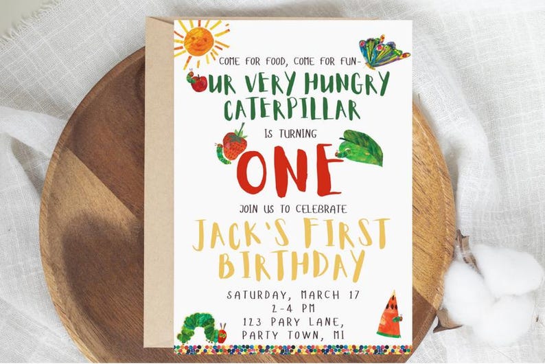 Very Hungry Caterpillar FIRST Birthday Party Invite | Very Hungry ...