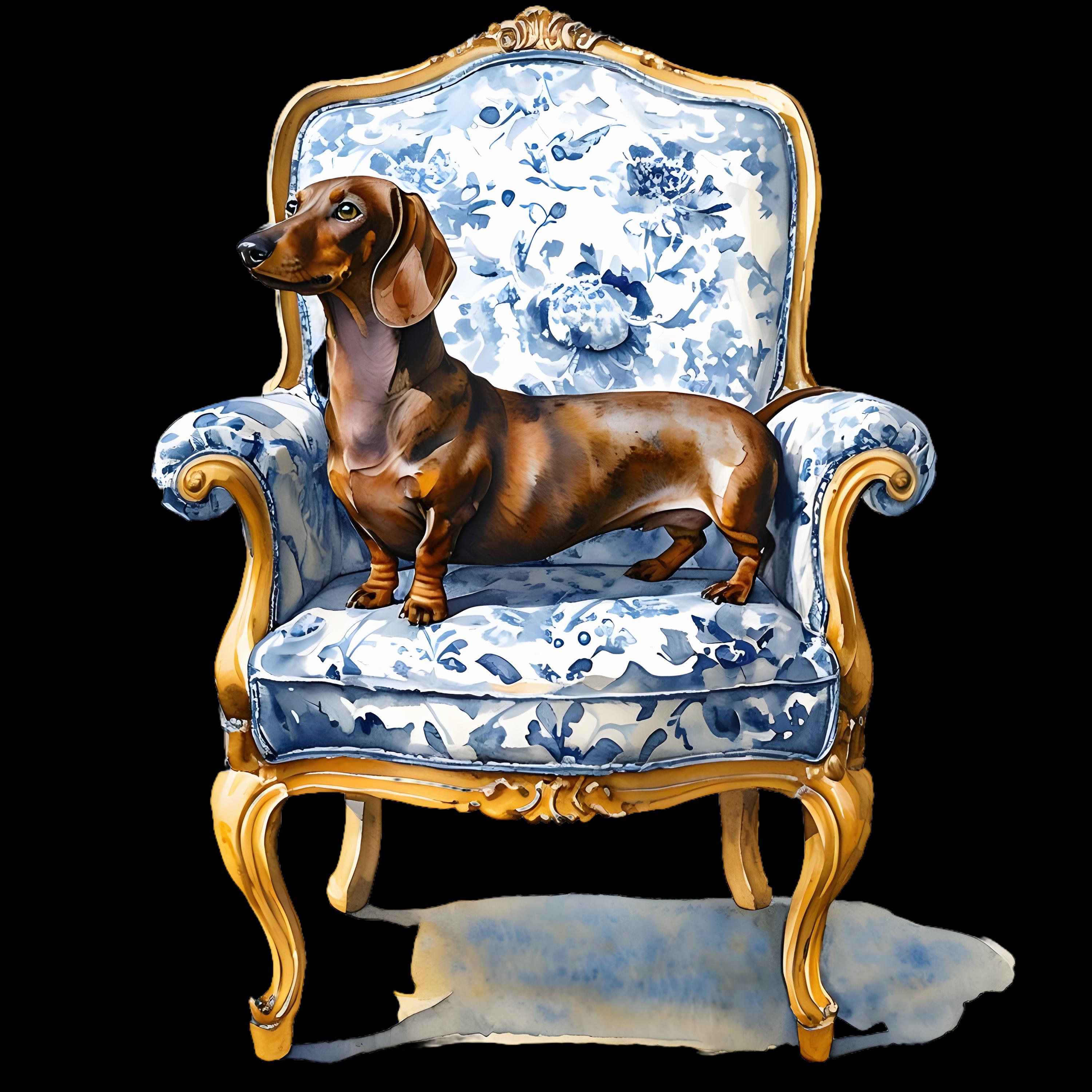 Dachshund Rococo Art PNG, Chinoiserie Dog, Blue Willow, Grand Millenial ...