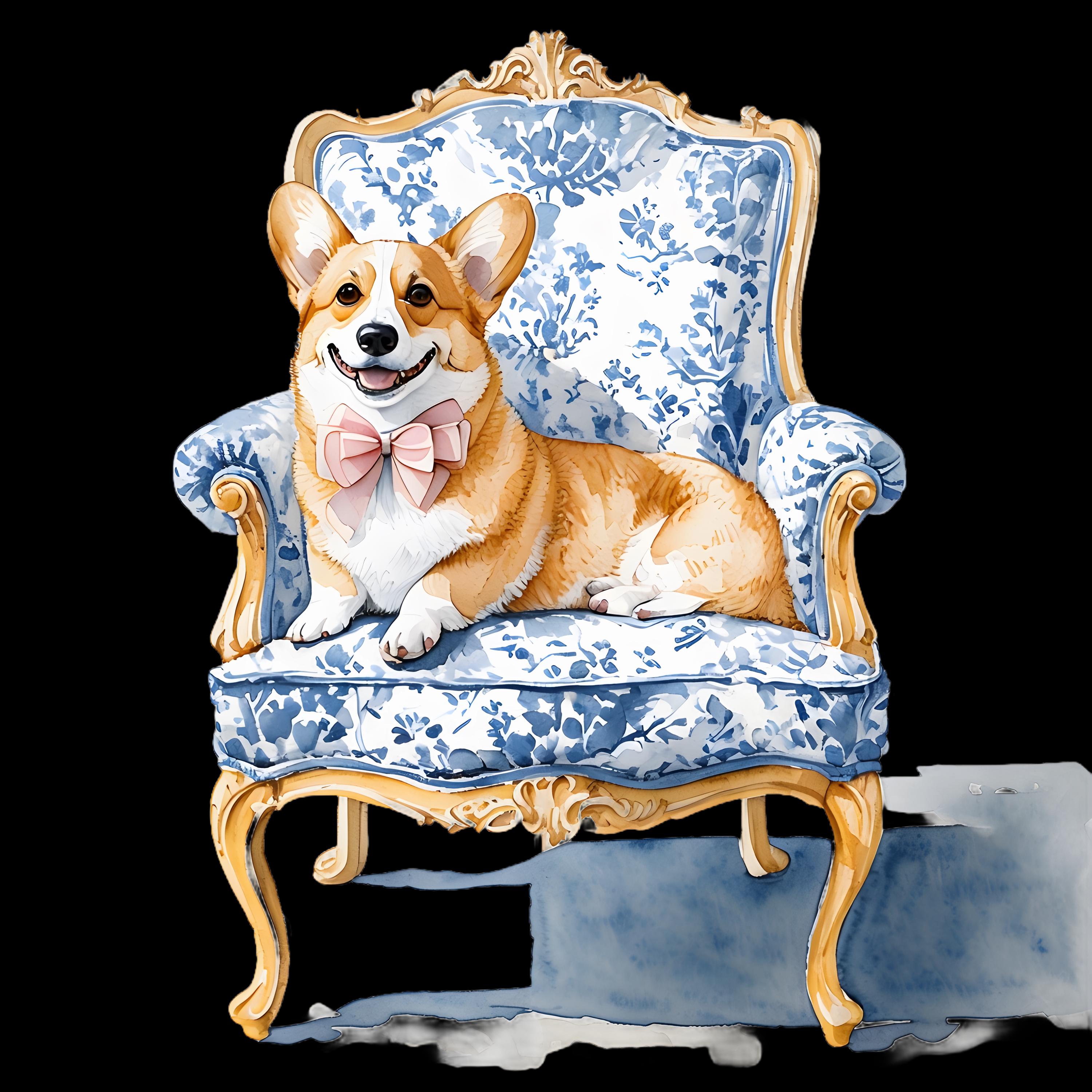Welsh Corgi Rococo Art PNG, Chinoiserie Dog, Blue Willow, Grand ...
