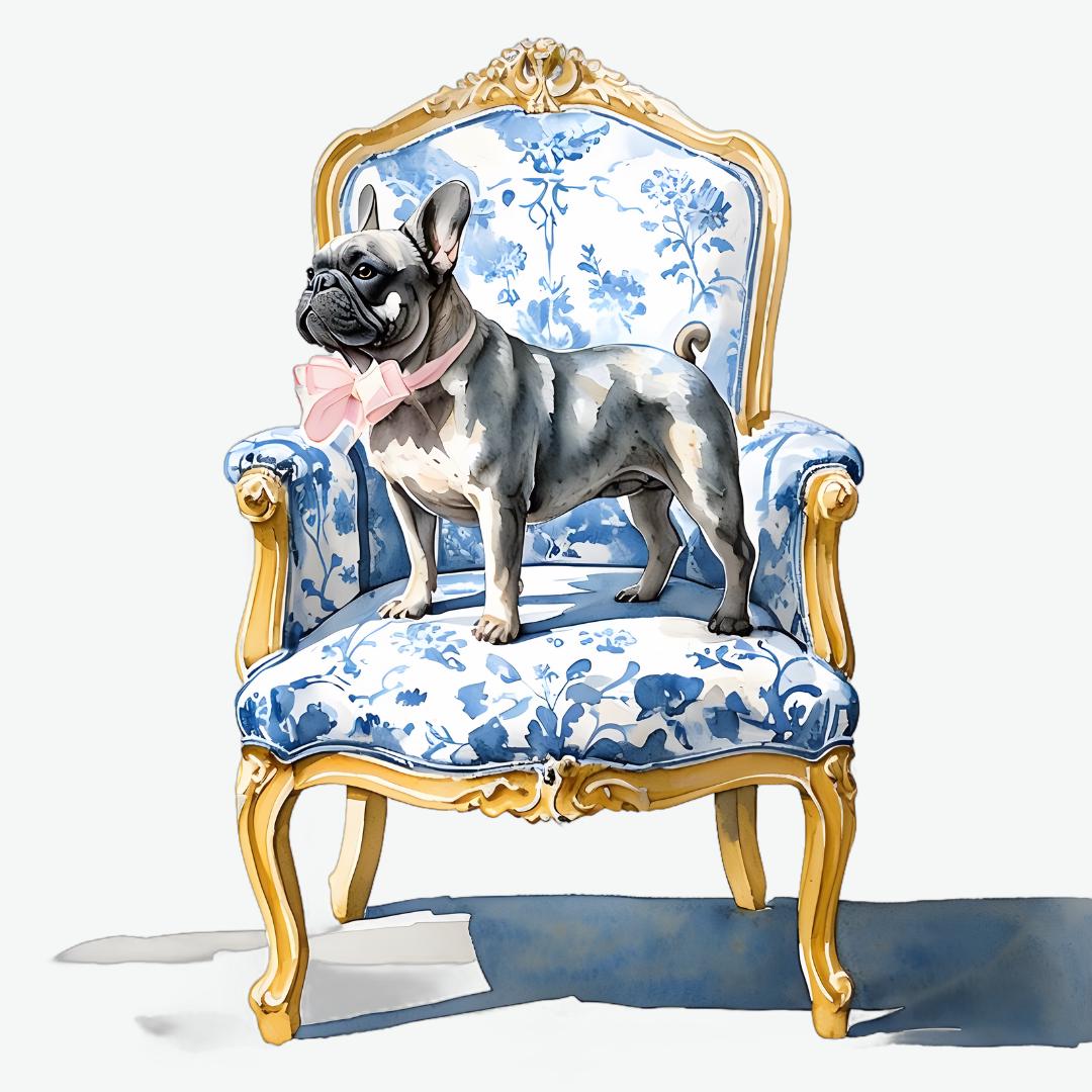 French Bulldog Rococo Art PNG, Chinoiserie Dog, Blue Willow, Grand ...