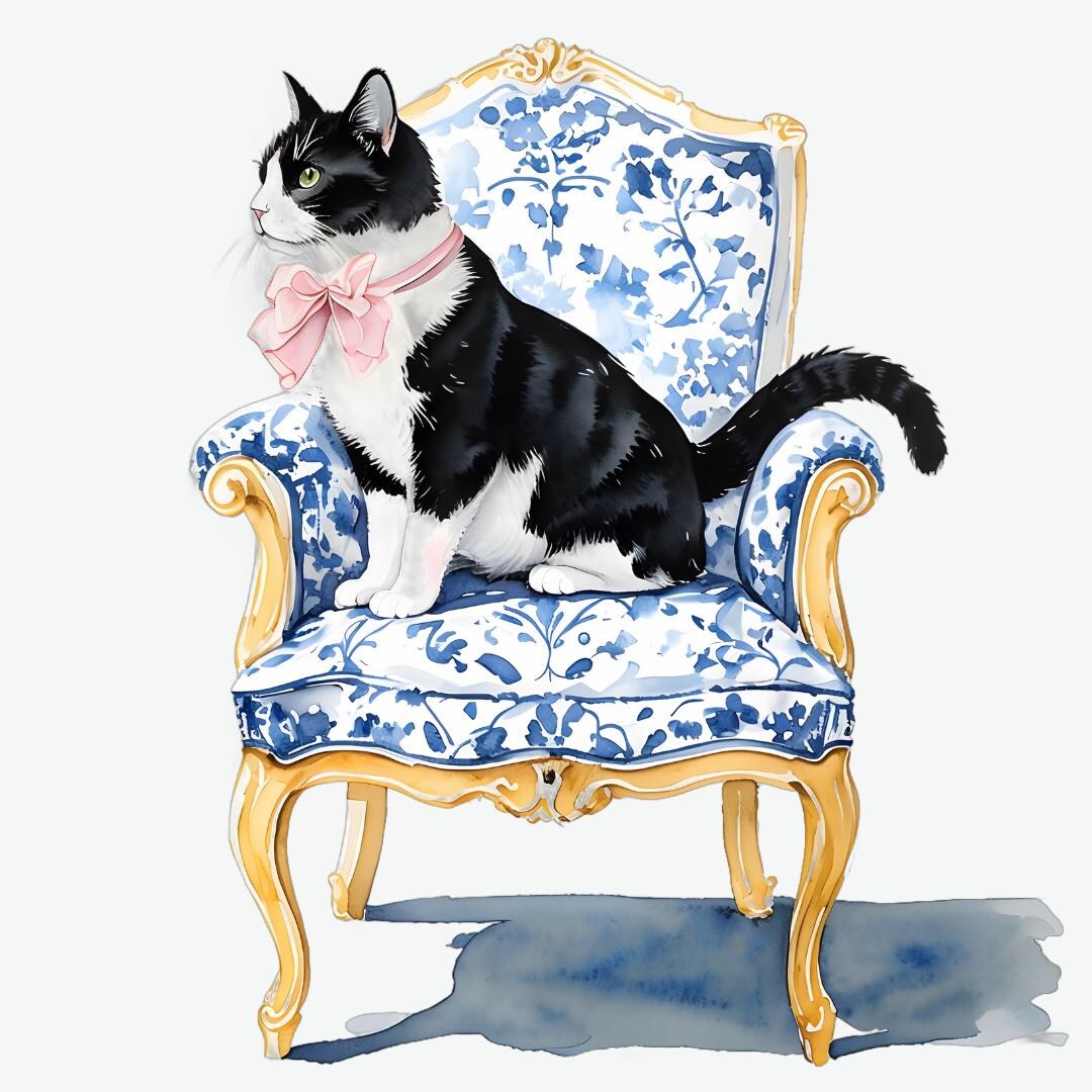 Tuxedo Cat Rococo Art: Chinoiserie Blue Willow Portrait (PNG) - Etsy