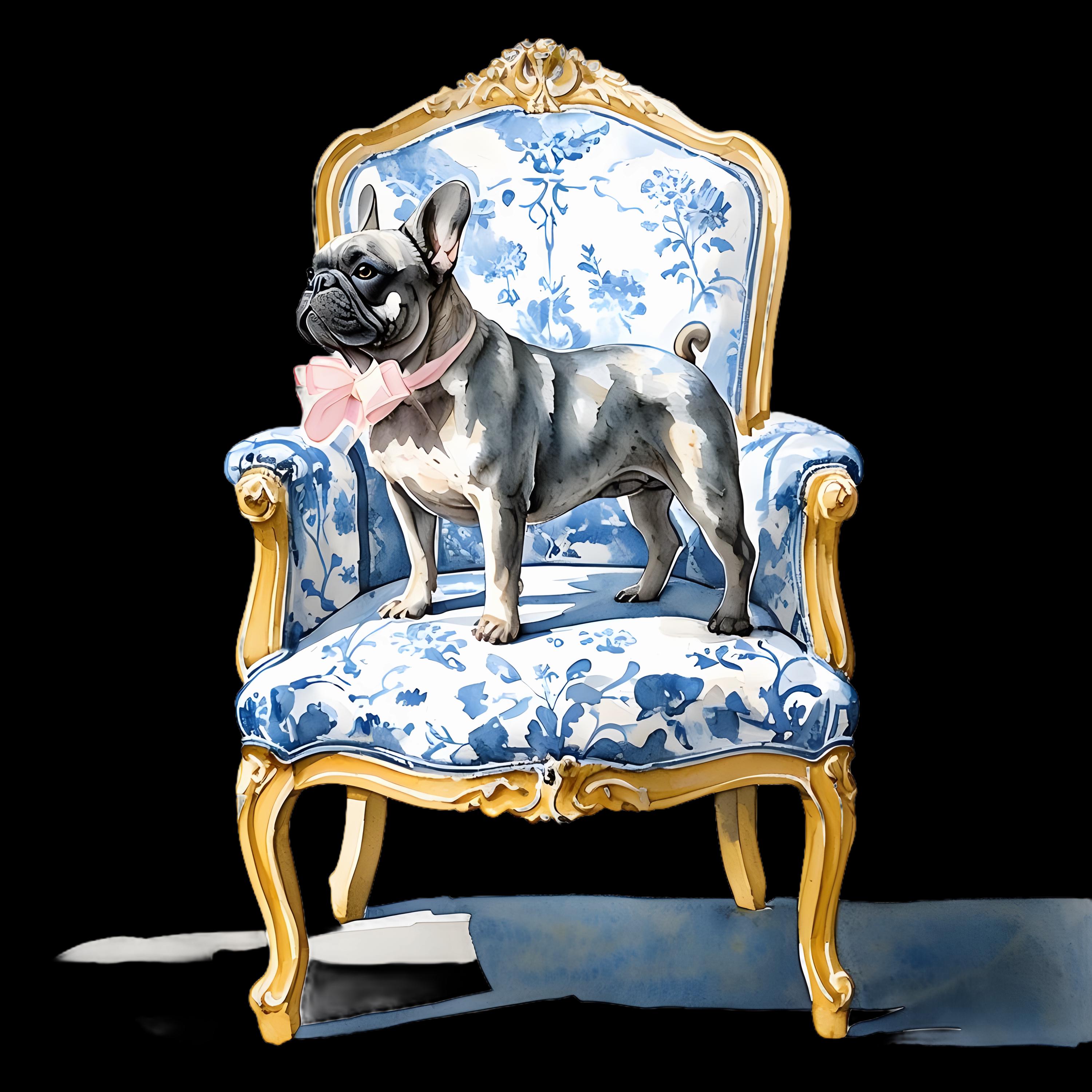 French Bulldog Rococo Art PNG, Chinoiserie Dog, Blue Willow, Grand ...