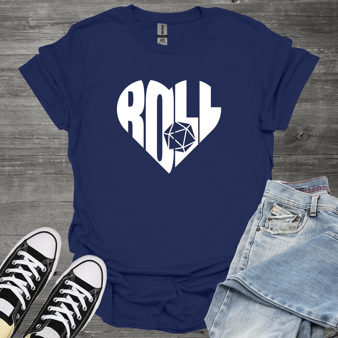 Roll D20 Heart T Shirt Funny RPG Gamer Gift for Dungeons and Dragons ...