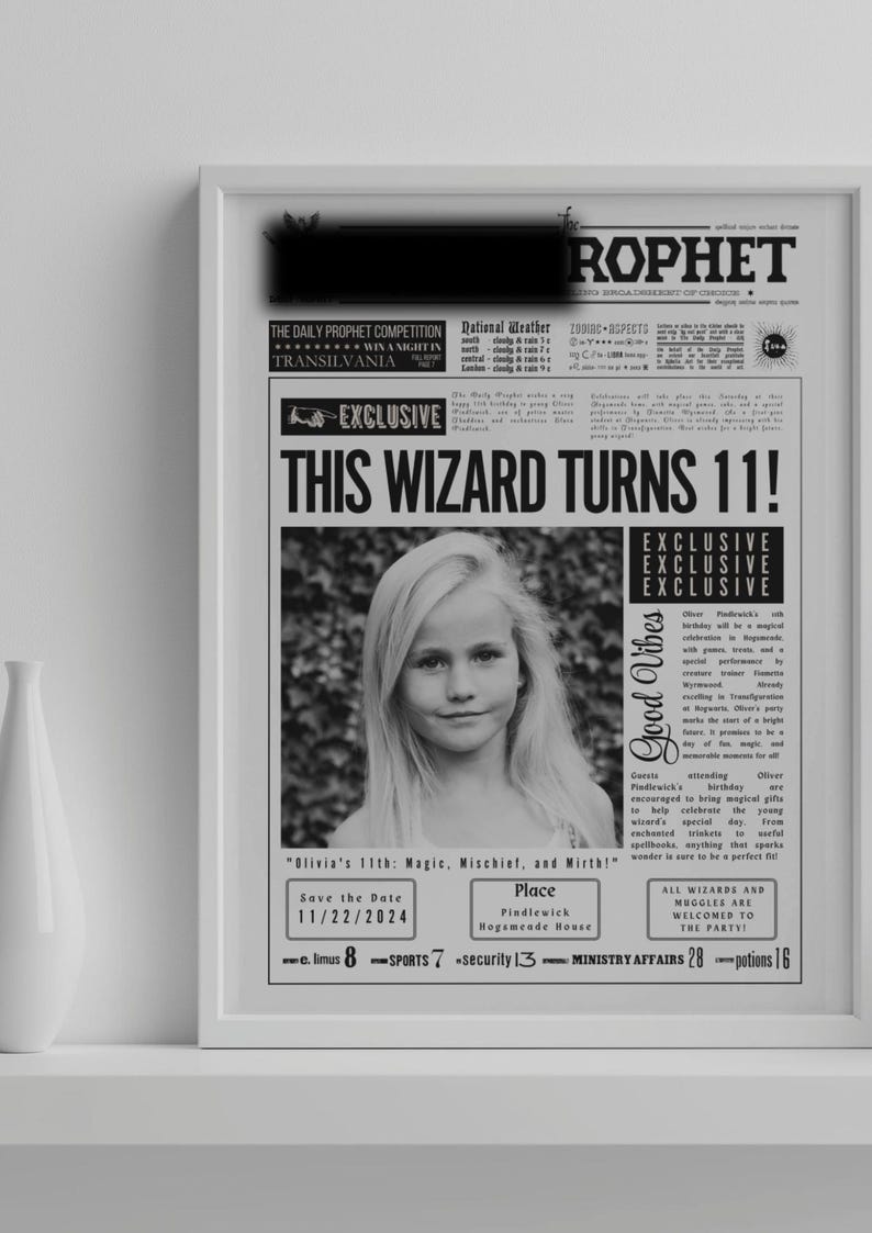 Magic Wizard Inspired Custom Birthday Announcement Newspaper With Photo ...